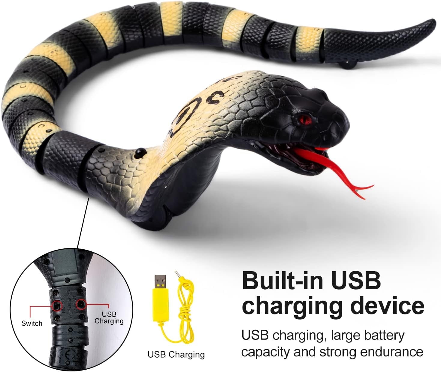 AMCHSURI RC Snake Toy: Realistic Prank Cobra, Rechargeable, Smart ...