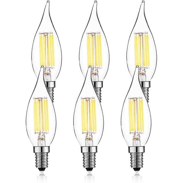 AMDTU 4000k LED Chandelier Light Bulbs,Dimmable E12 Daylight White,6w 60Watt Equivalent for ...