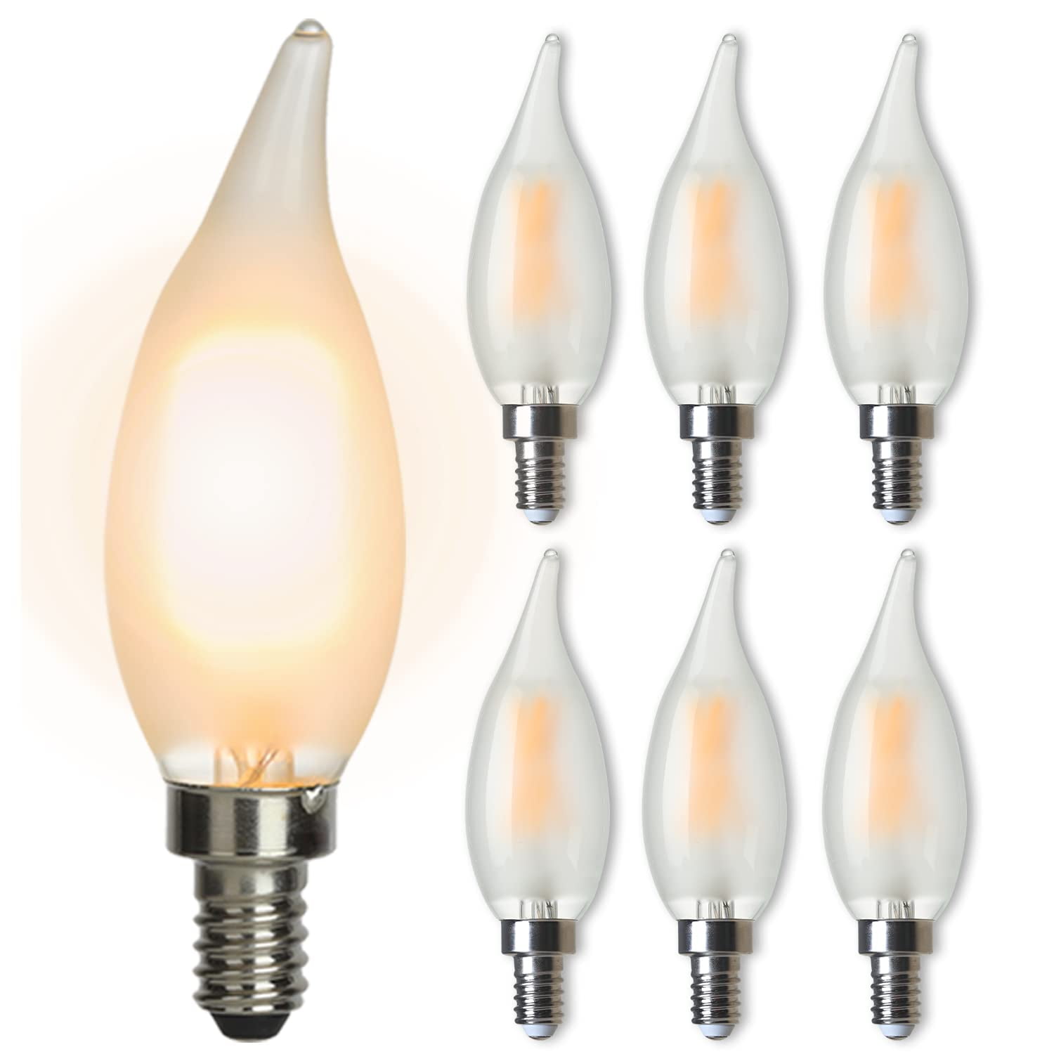 AMDTU E12 LED Candelabra Light Bulbs, Frosted, 2200K Warm, Dimmable, 40W Equivalent, 6 Pack ...