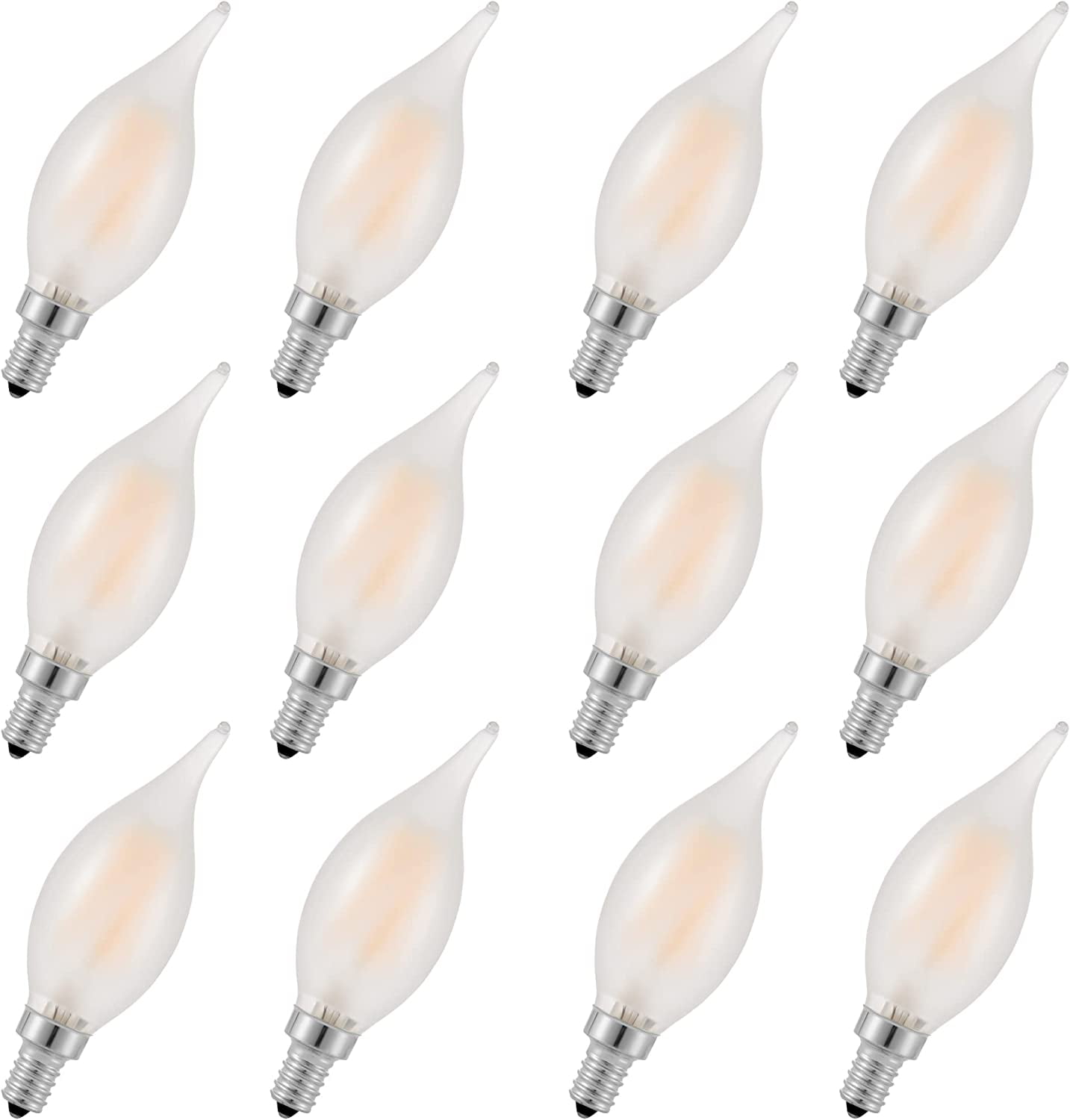 AMDTU E12 Candelabra Bulb 60 Watt Frosted 12 Pack, LED Chandelier Light Bulbs Dimmable Soft ...