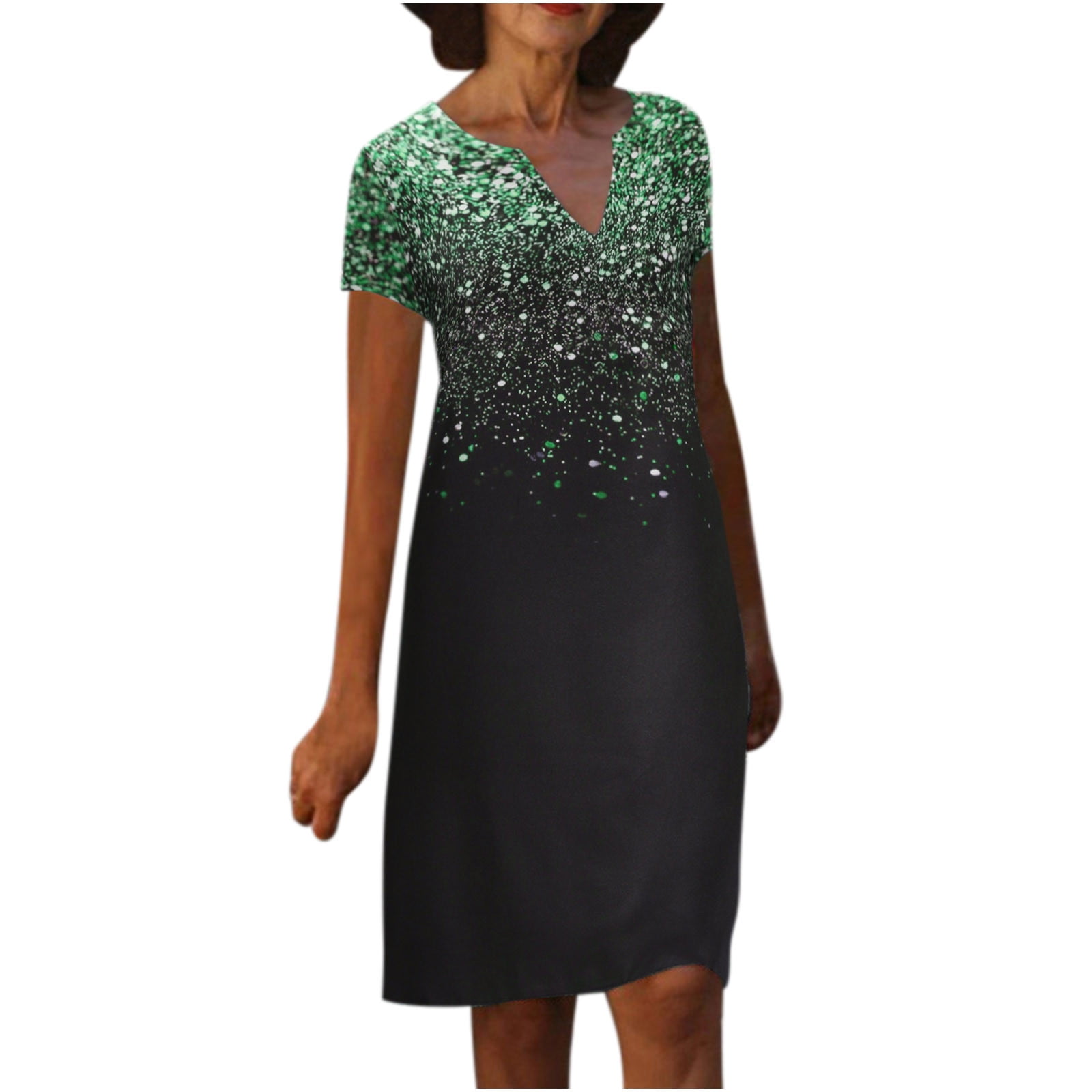 Amdwov Casual Dress For Women Fashion Round Neck Strapless Solid Short