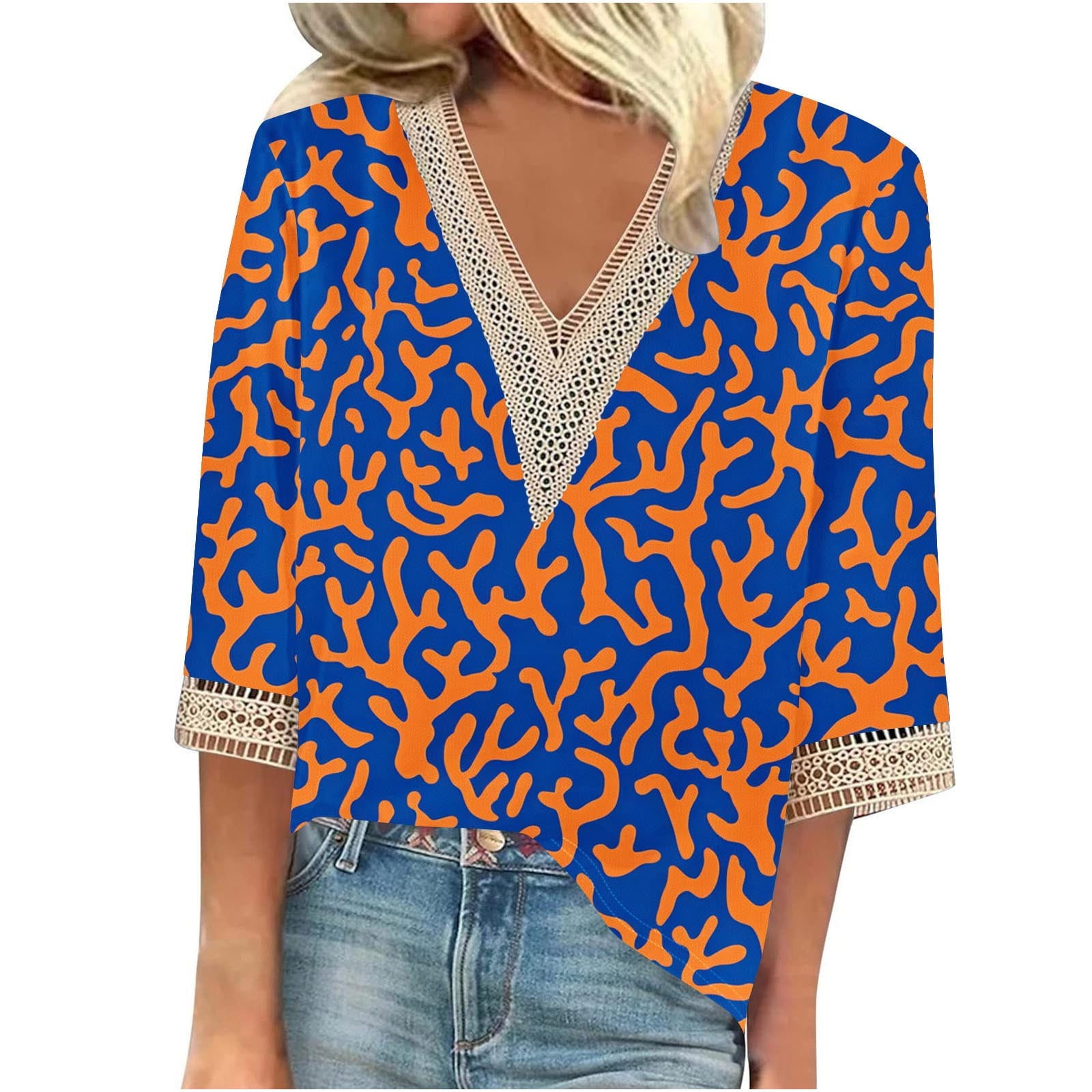 Amdwov V Neck Tops For Women Fashion Womens Summer V Neck 3 4 Sleeve