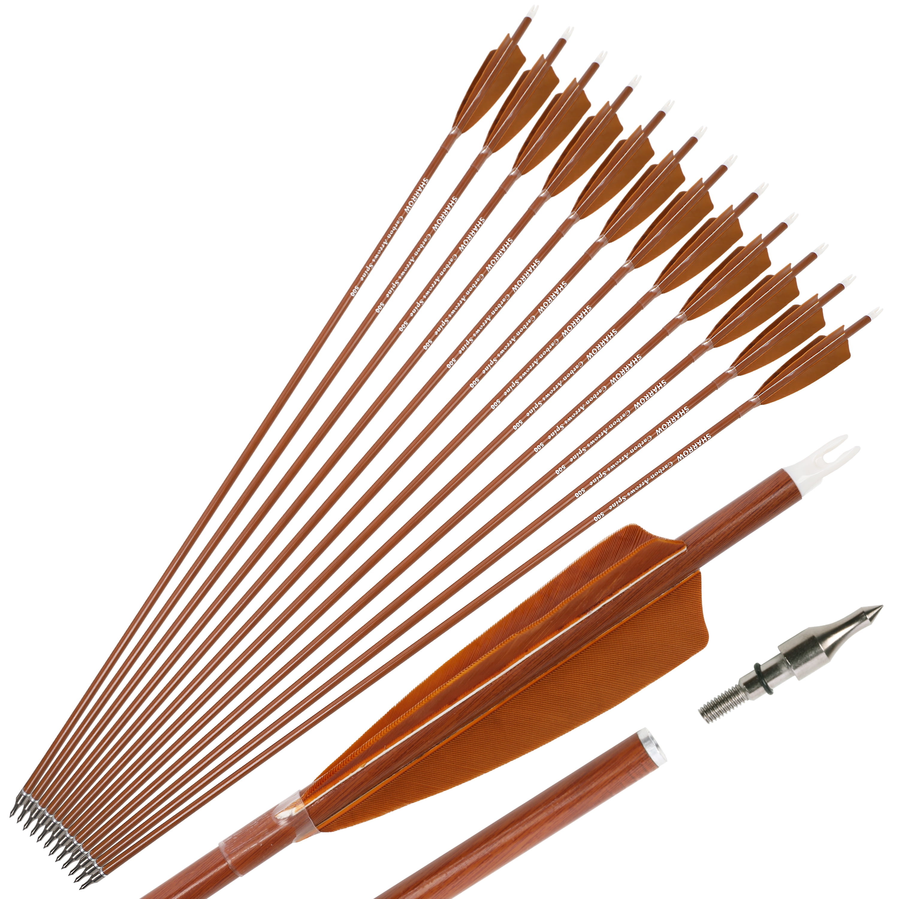 AME 12pcs Archery Carbon Arrows 30", Spine 600, 4'' Turkey Feather ...