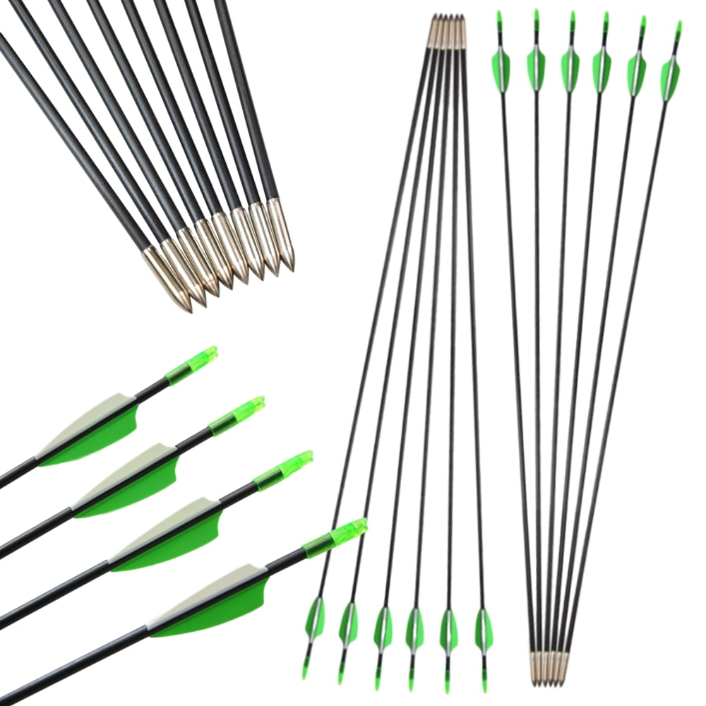 AME 31inch Archery Fiberglass Arrows OD6mm Spine 900 Fixed Arrowheads ...