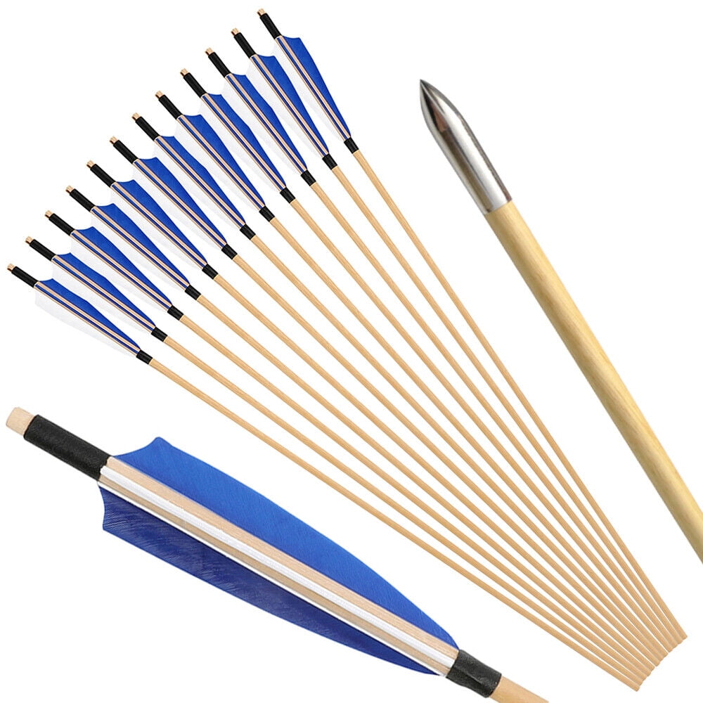 AME 32 inch Archery Wooden Arrows Natural Feather Handmade Traditional ...