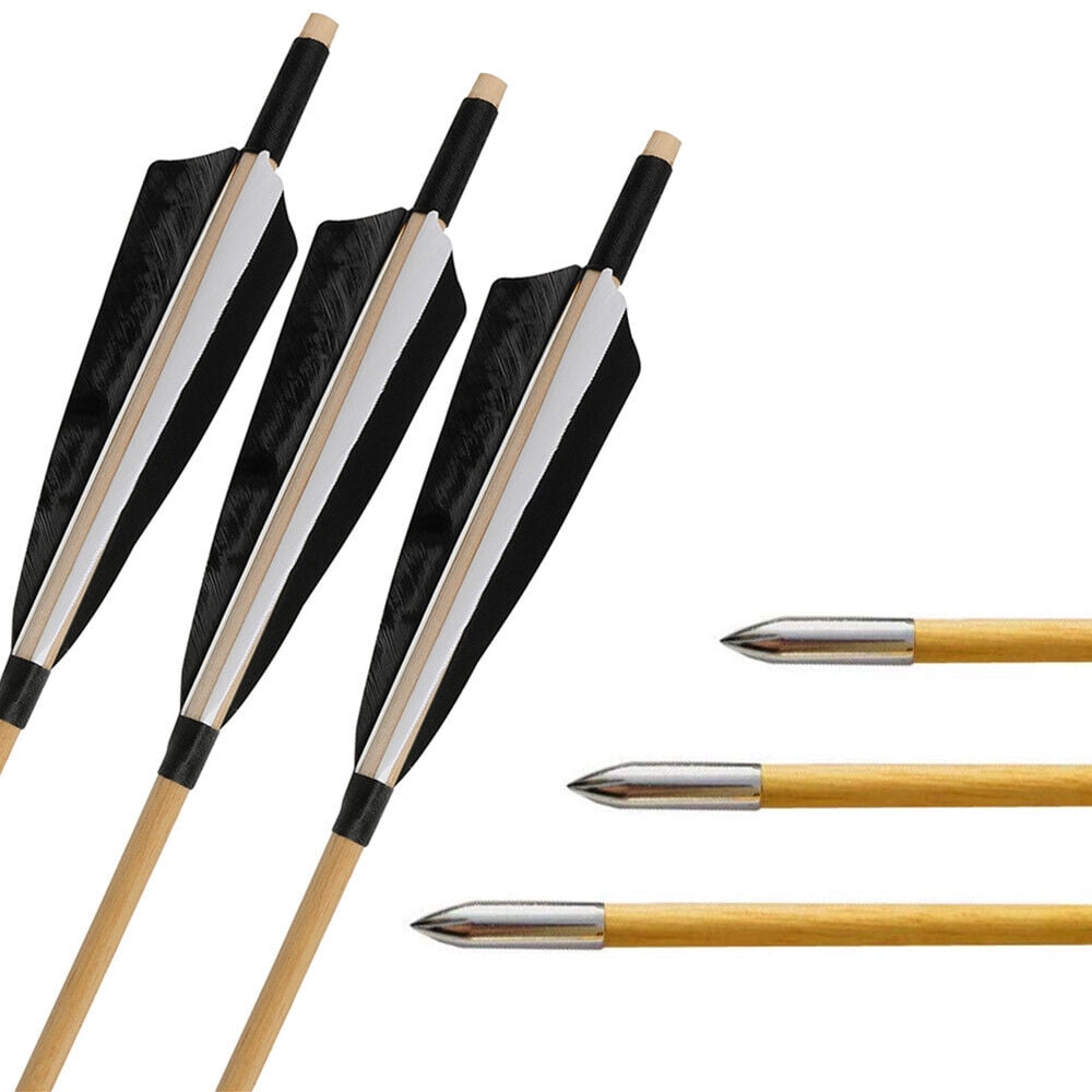 AME 32 inch Archery Wooden Arrows Natural Feather Handmade Traditional ...
