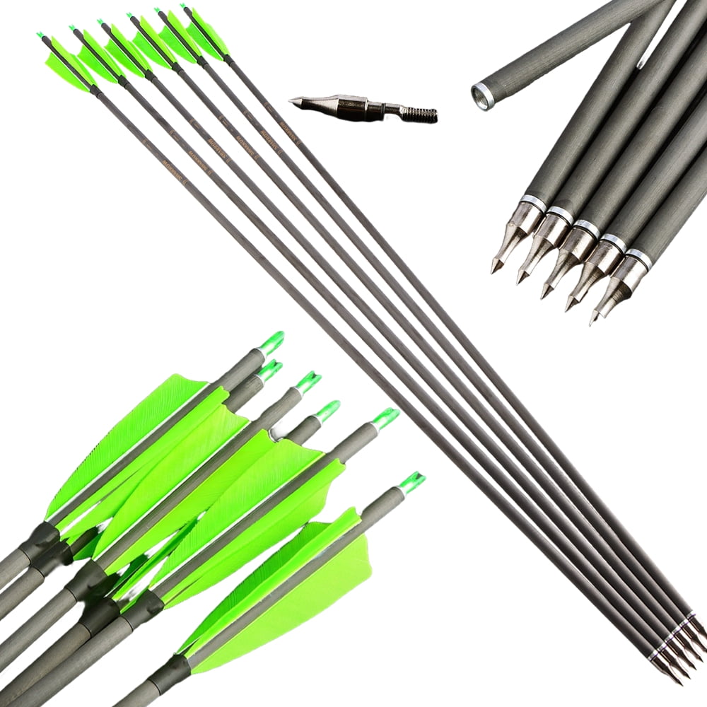 AME 33'' Archery Carbon Arrows 4'' Feather Spine 400 with Removable ...