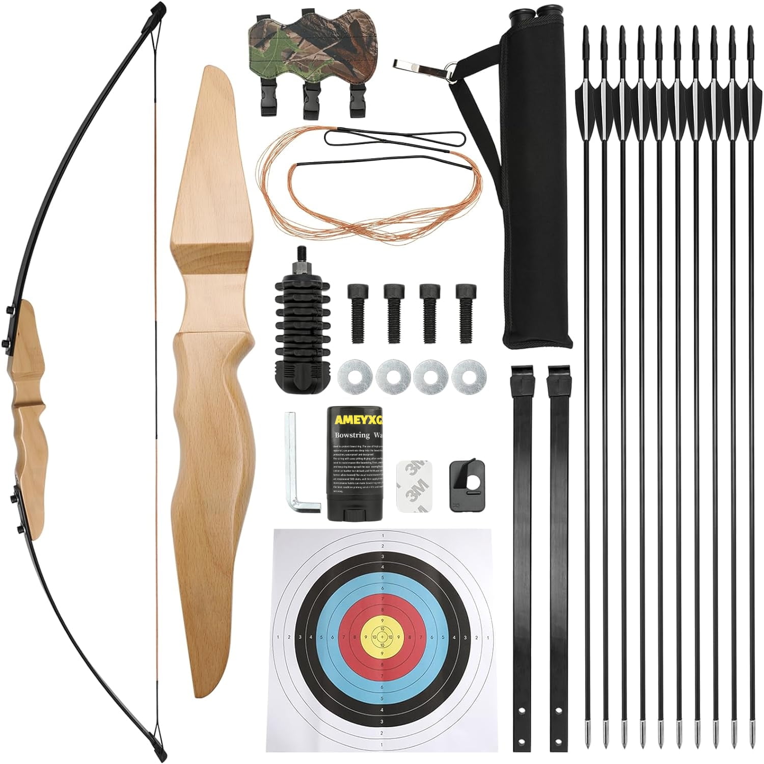 AME Archery Recurve Bow and Arrows Kits-30/40lb，with 10 Arrows ，Wooden Bow，for Adults and Youth ...