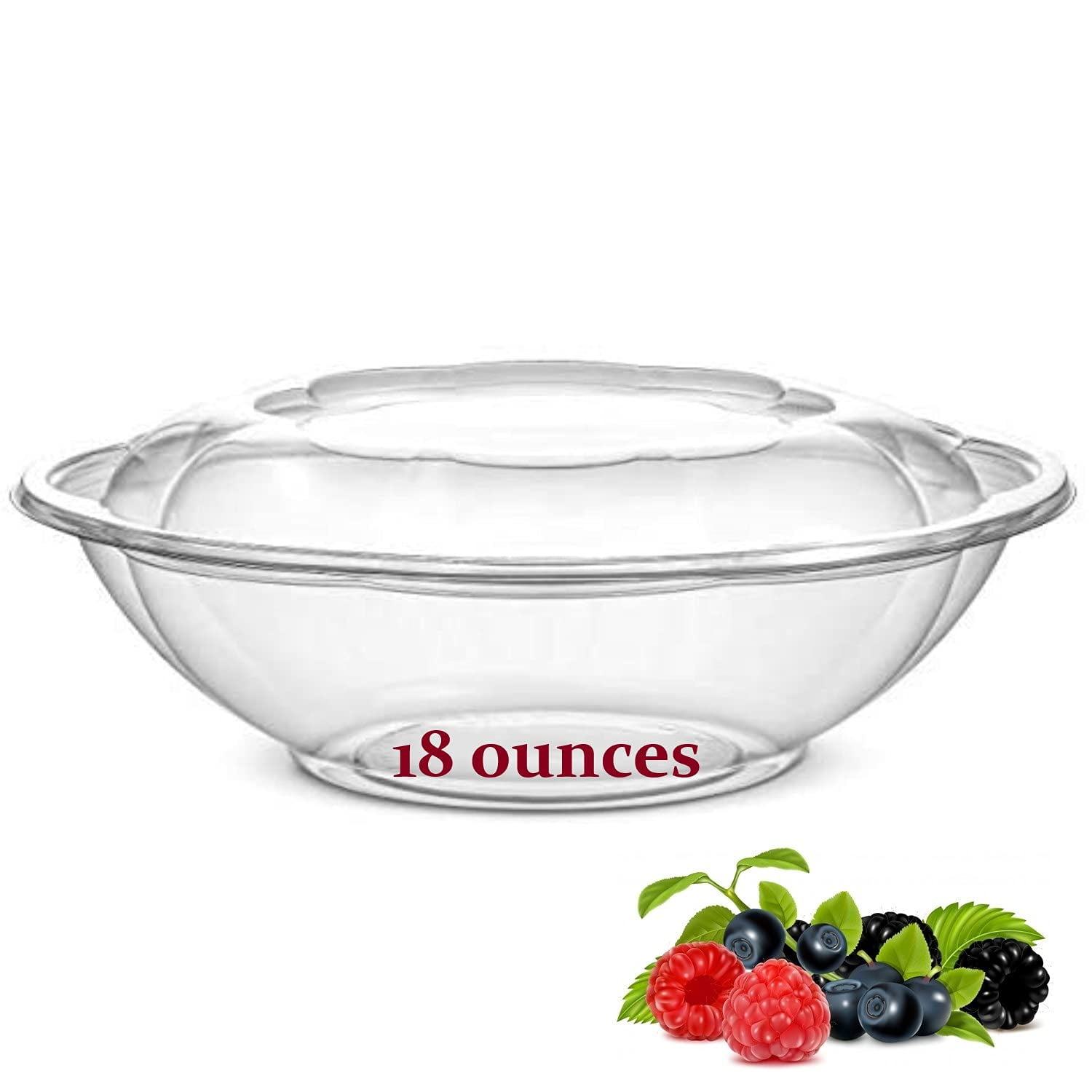 AME D'ESSENCE (100 PC) Combo 18 oz Plastic Salad Bowl To Go With Airtight Lids Disposable Round ...