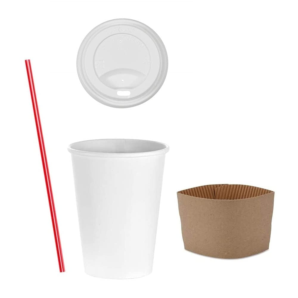 AME D'ESSENCE (150 PC) 12 oz Disposable Cups with Dome Lids Sleeves and ...