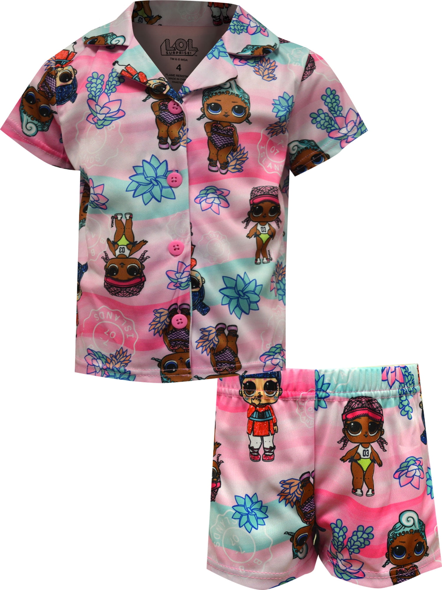 AME Sleepwear Girls LOL Surprise Tropical Vacation Time Shortie Pajamas ...