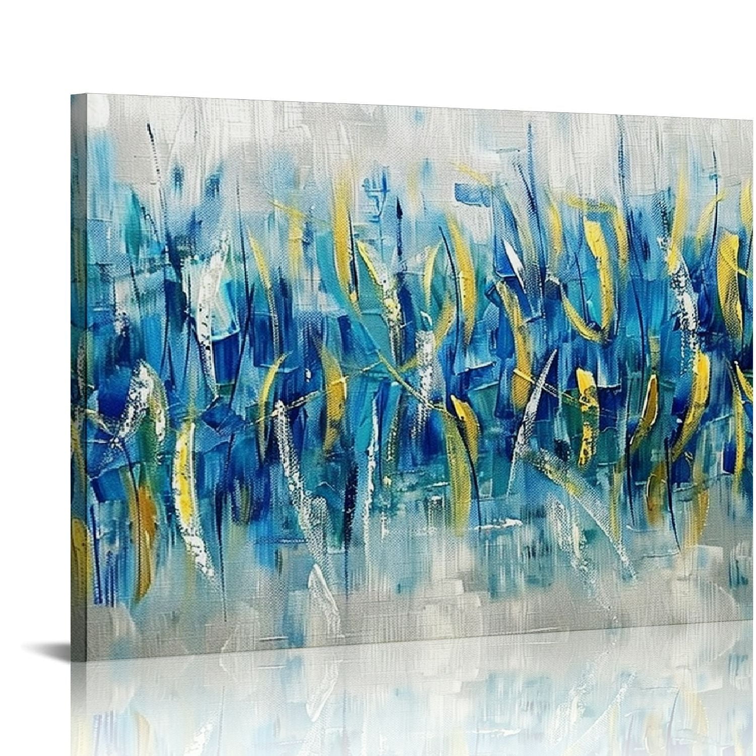 AMEI Gold Blue Abstract Sea View Canvas Wall Art Board Knife Modern ...