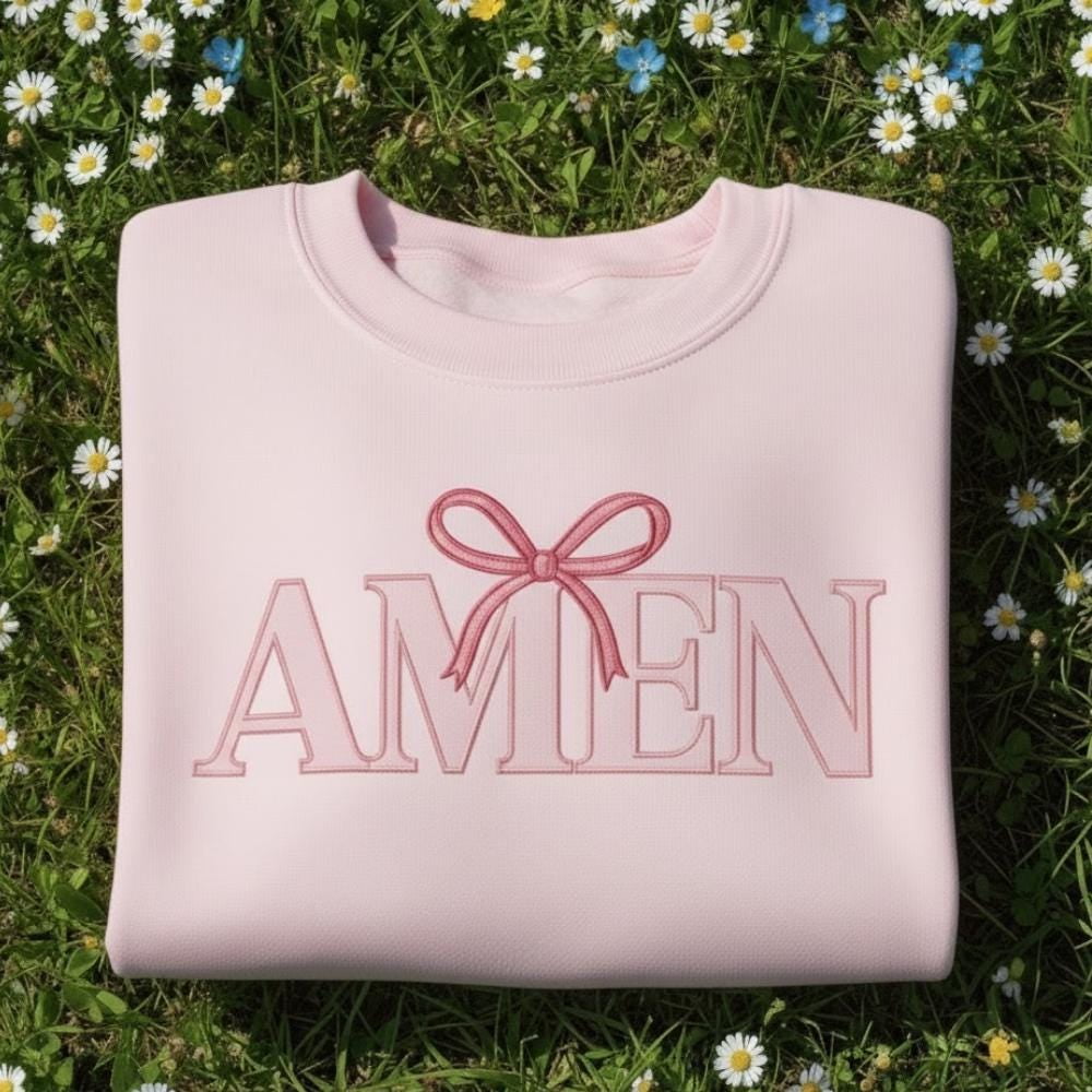 AMEN Bow Embroidered Sweatshirt – Christian Pink Sweater - Walmart.com