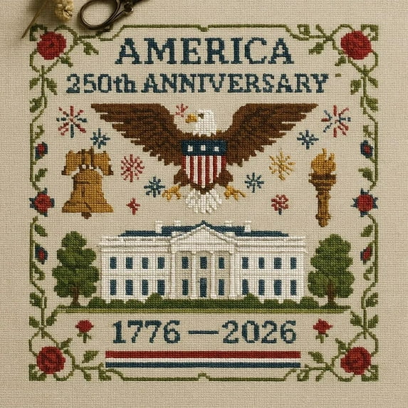 AMERICA 250th ANNTVERSARY DIY American Anniversary Cross Embroidery Kit ...