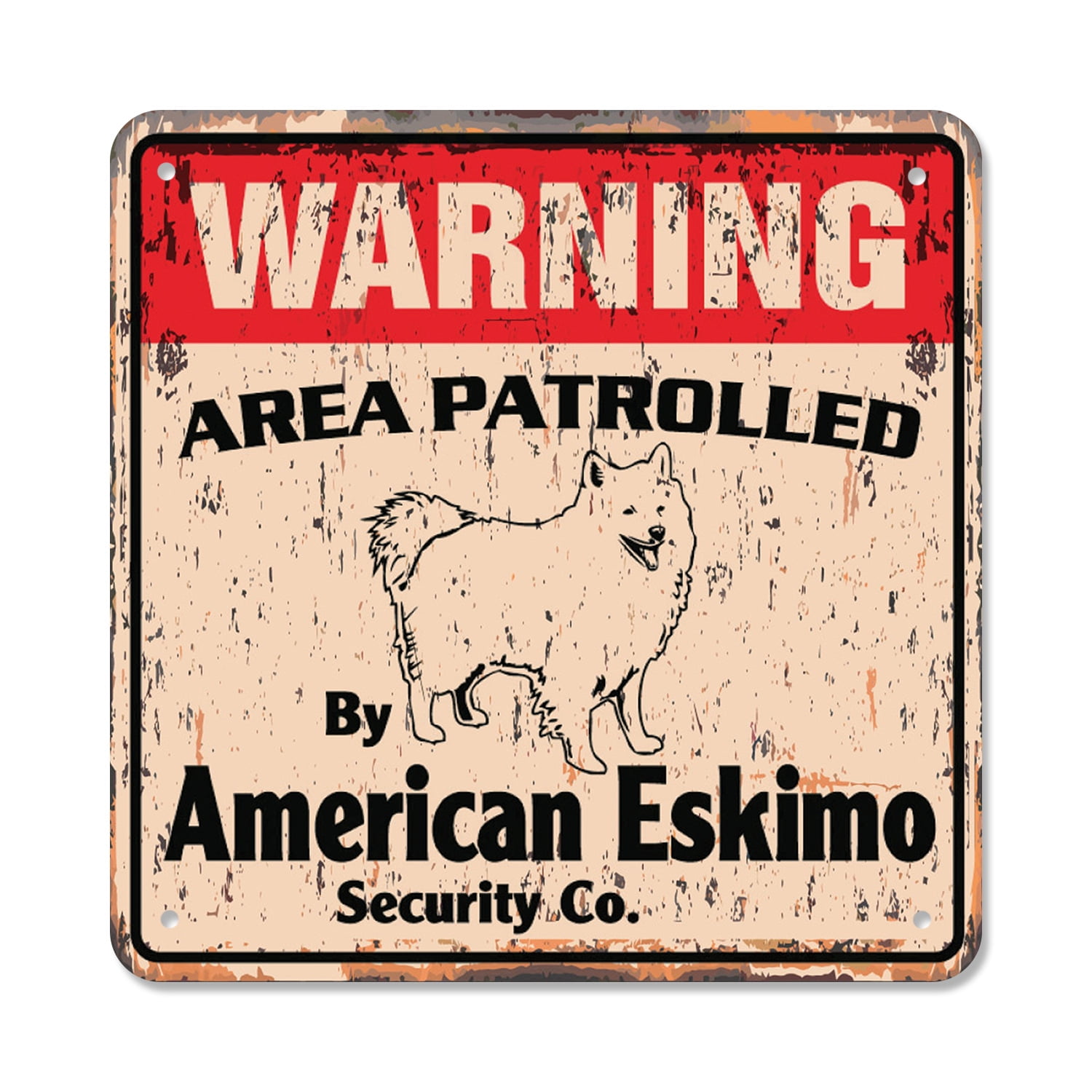 AMERICAN ESKIMO Vintage Security Sign Area Patrolled by dog Spitz pet ...
