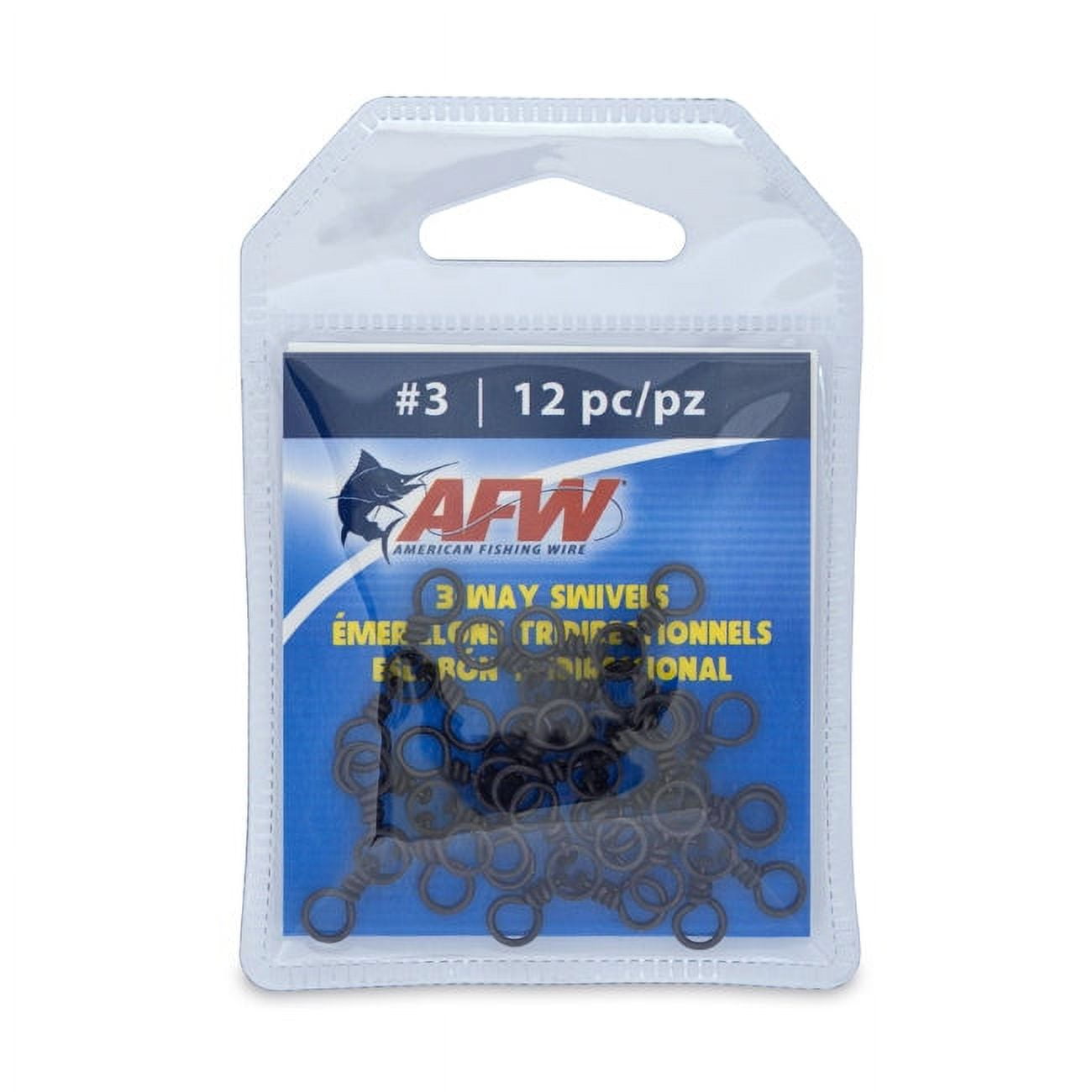 AMERICAN FISHING WIRE AFW 3-Way Swivels with Stainless Steel Rings 12pc ...