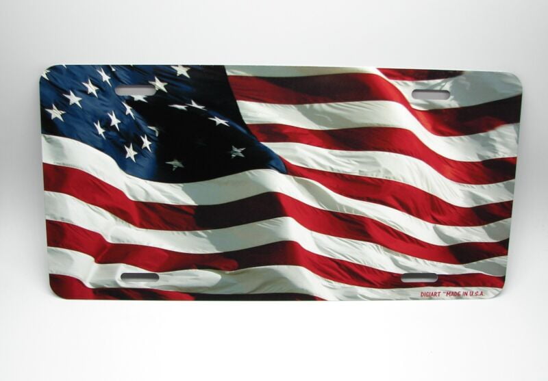 AMERICAN FLAG METAL CAR LICENSE PLATE AUTOTAG AMERICAN WAVING FLAG ...