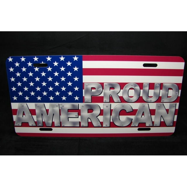 AMERICAN FLAG METAL CAR LICENSE PLATE. PROUD AMERICAN CAR LICENSE PLATE ...