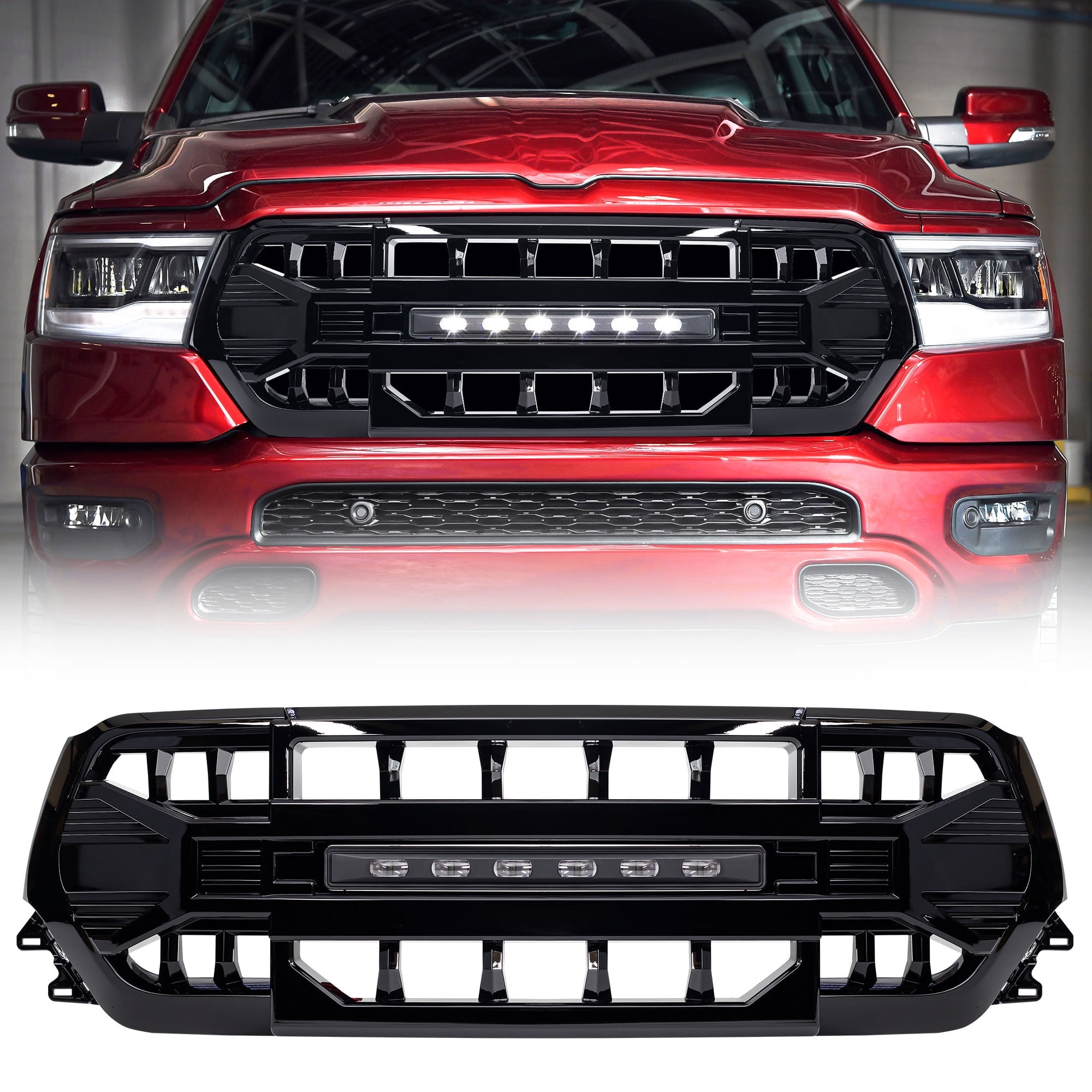 AMERICAN MODIFIED Armor Front Grille for 2019-2024 Dodge Ram, Glossy ...