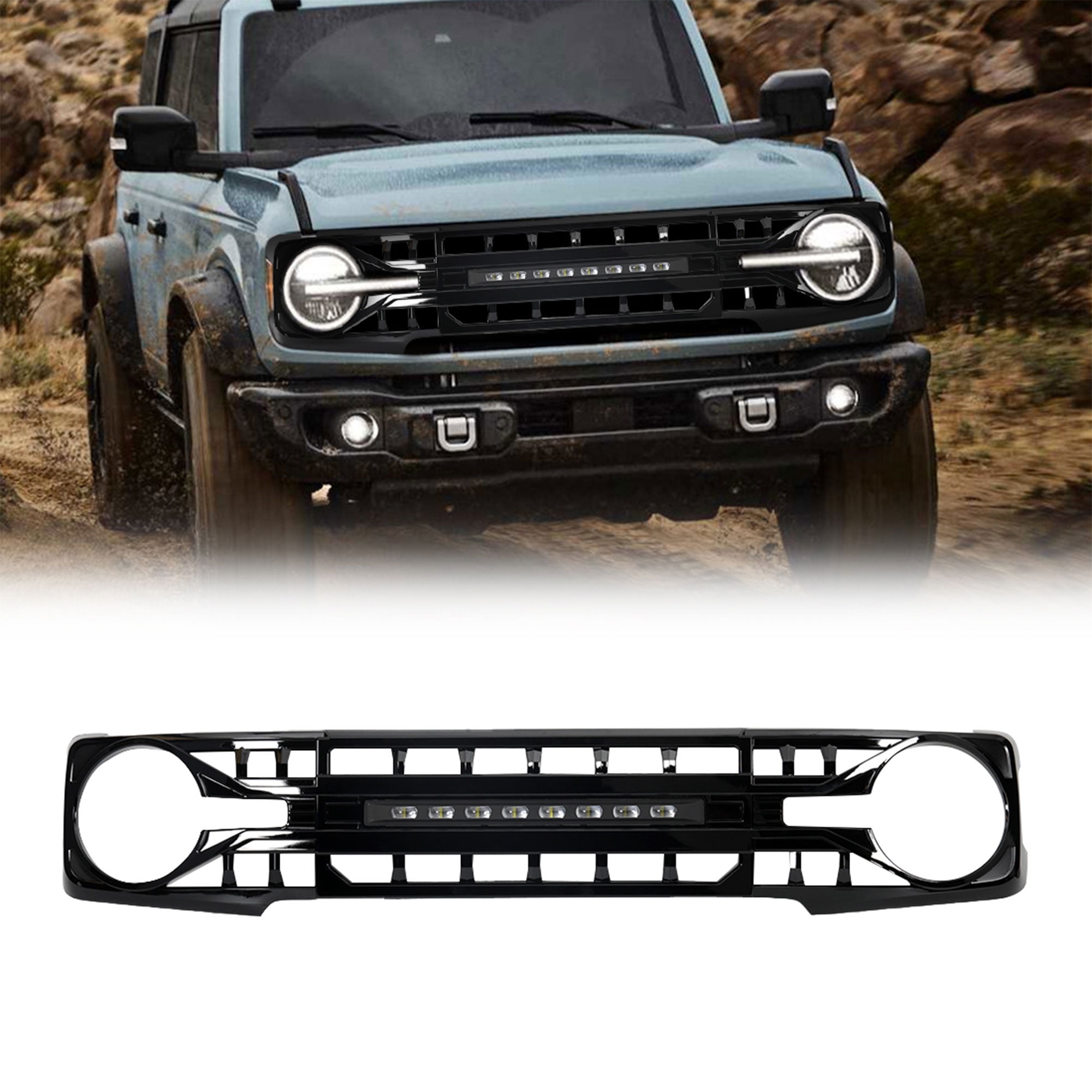 AMERICAN MODIFIED Armor Grille for 2021 to 2023 Ford Bronco w/Lights ...