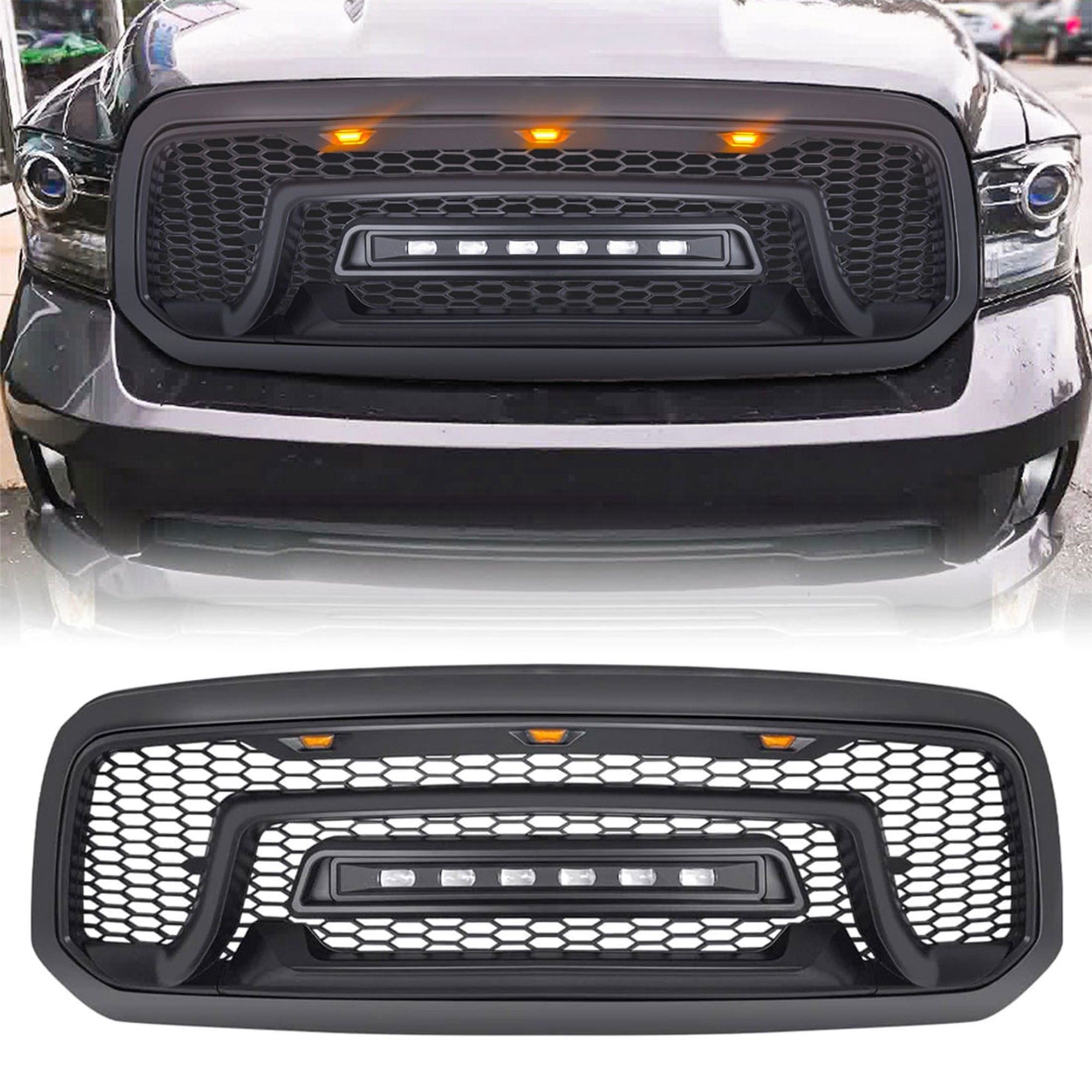 AMERICAN MODIFIED Armor Grille w/Off Road Lights for 13-18 Dodge Ram ...