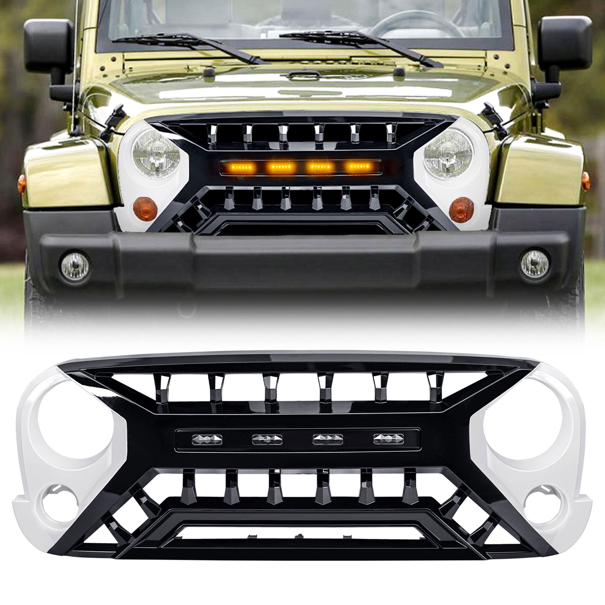 AMERICAN MODIFIED Grille 07-18 Jeep Wrangler JK w/ Amber LED, White ...