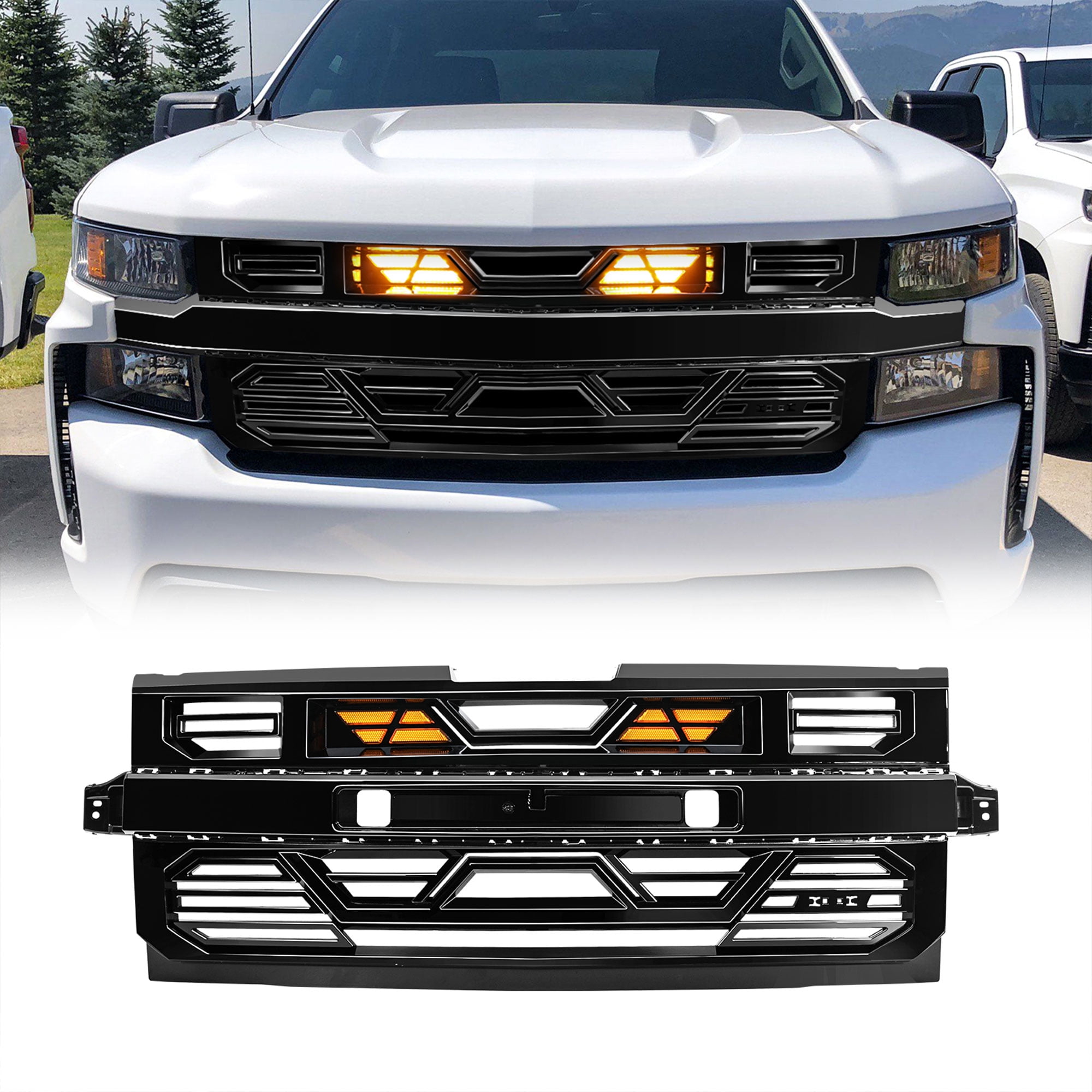 AMERICAN MODIFIED Grille w/LEDs for 19-21 Chevy Silverado 1500, Gloss ...