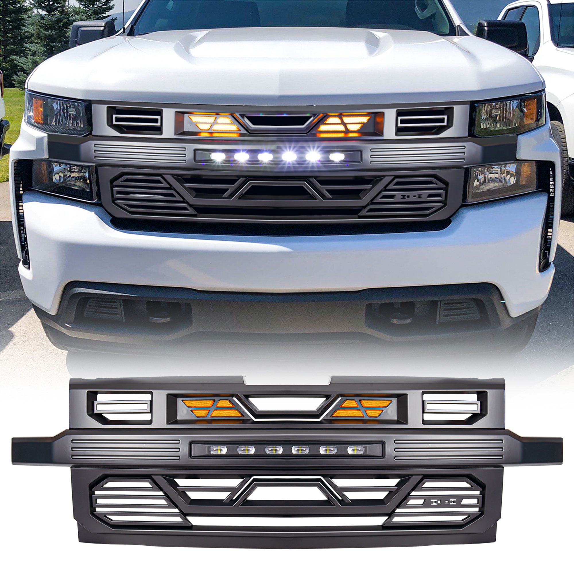 AMERICAN MODIFIED Grille w/LEDs for 19-21 Chevy Silverado 1500, Matte ...