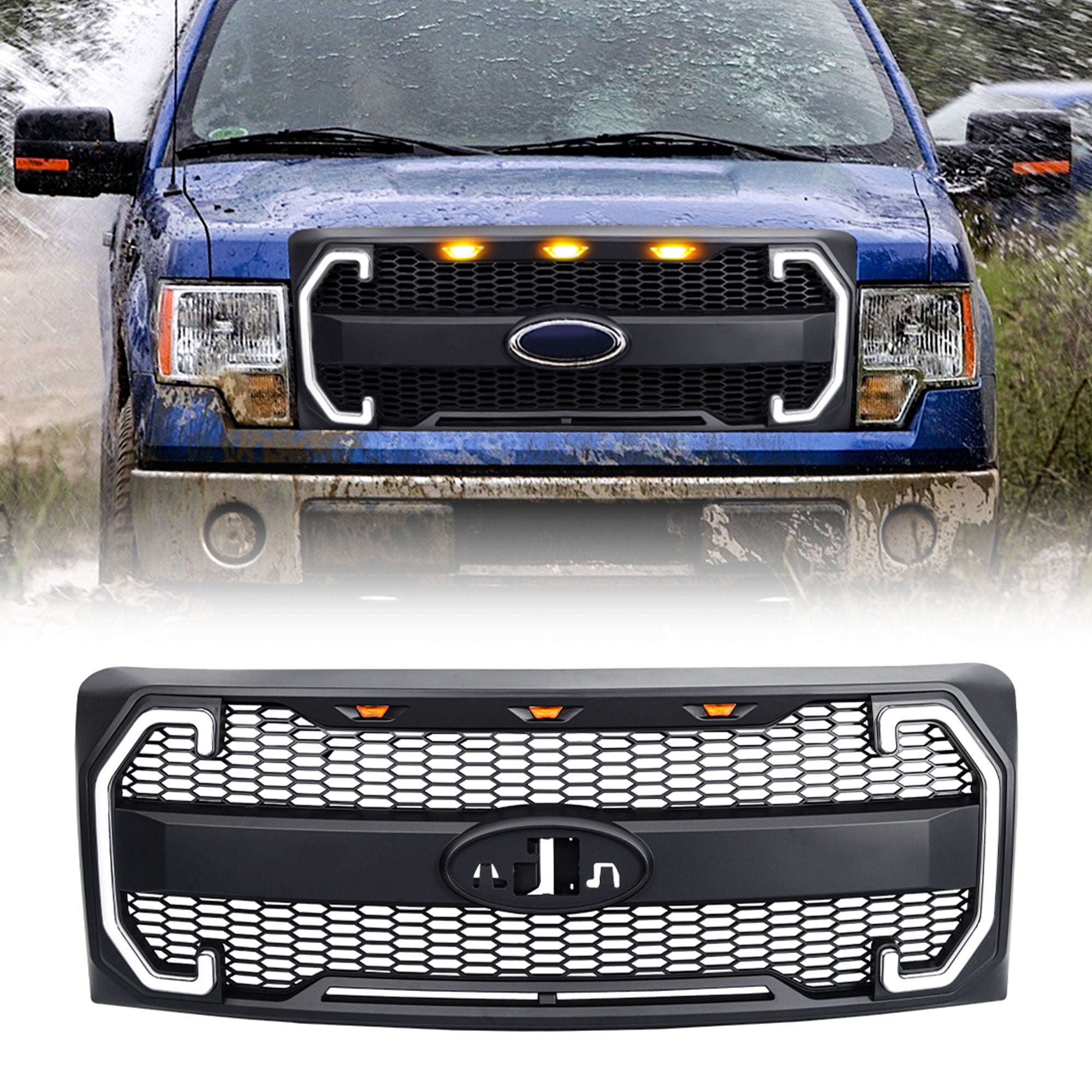 AMERICAN MODIFIED Raptor Style Mesh Grille for 09-14 Ford F150, Matte ...