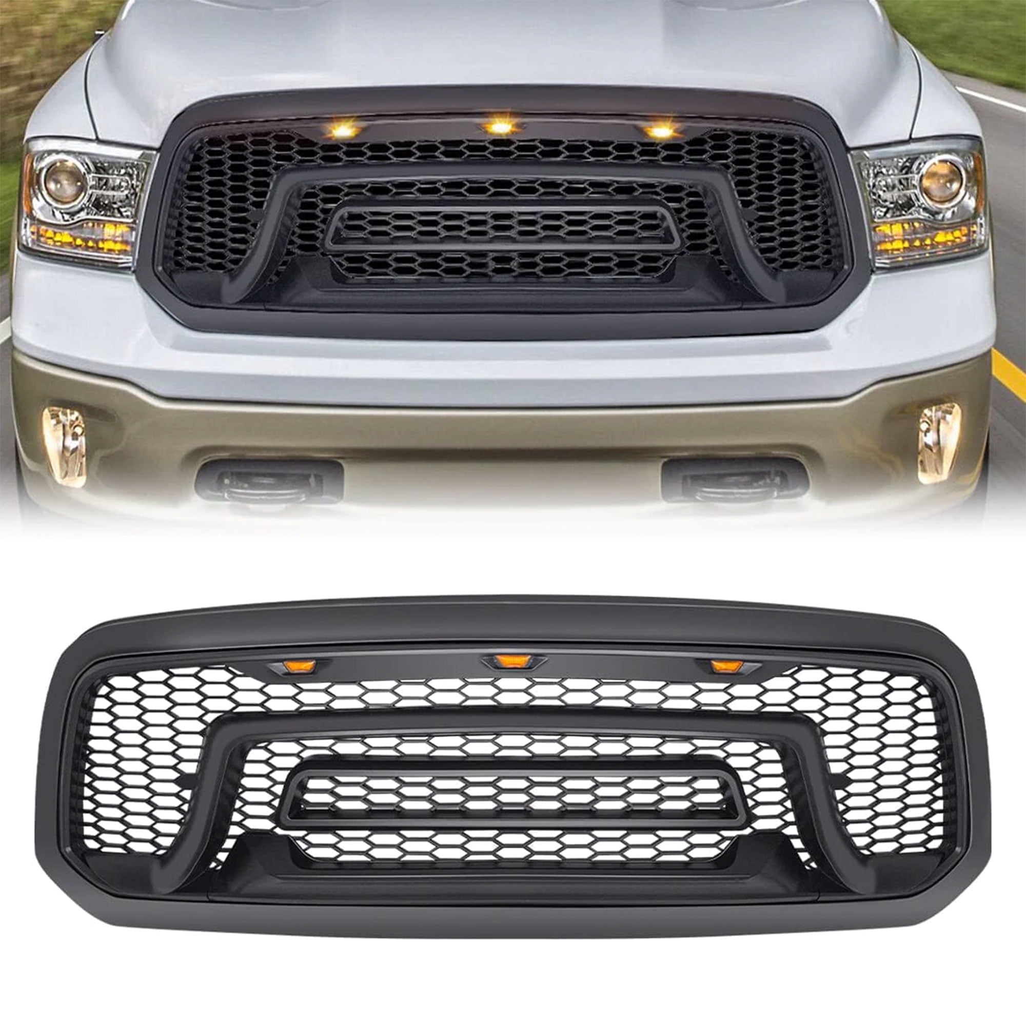 AMERICAN MODIFIED Rebel Grille w/Amber Lights for 13-18 Dodge Ram 1500 ...