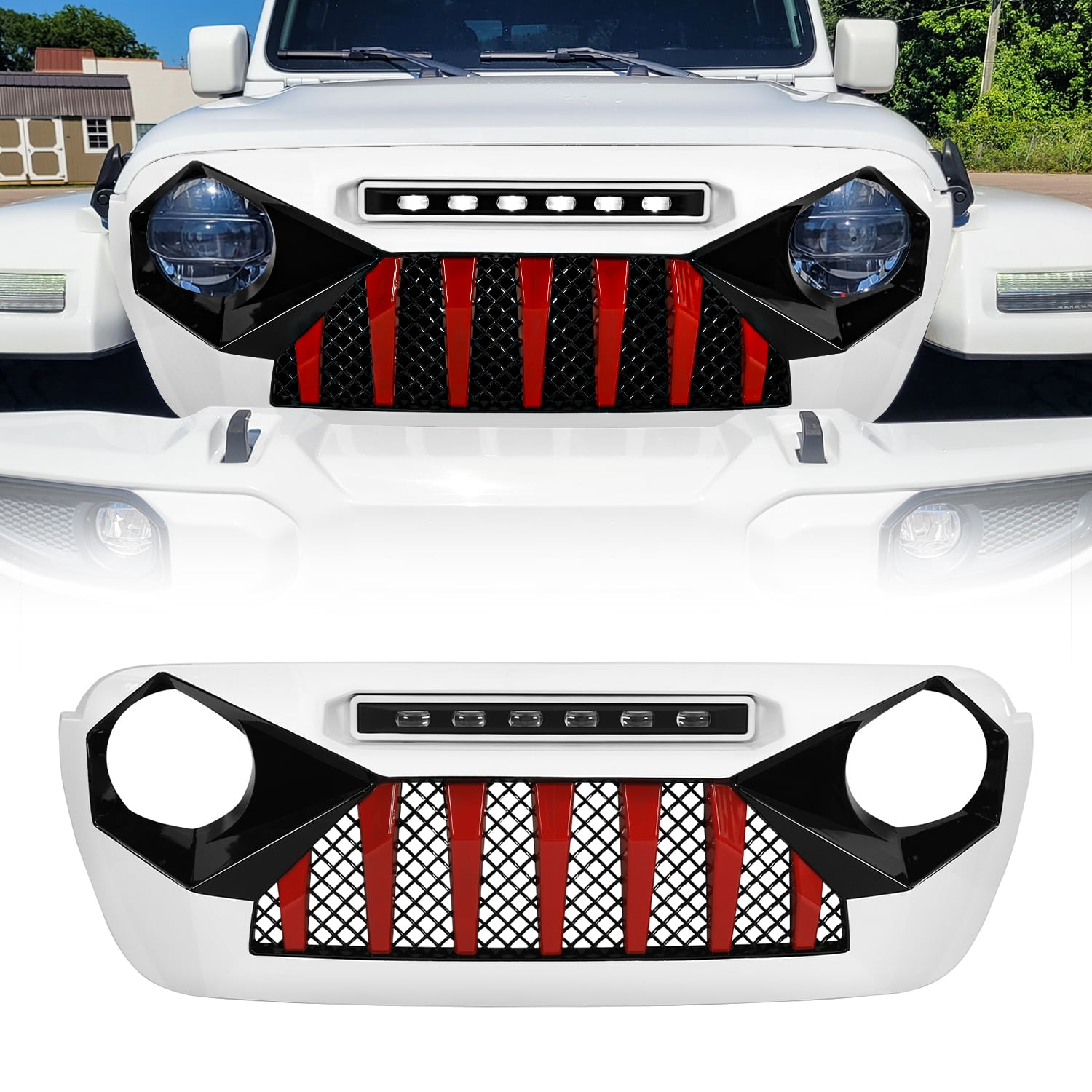AMERICAN MODIFIED White & Red Front Demon Grille w/Off-Road Lights for ...