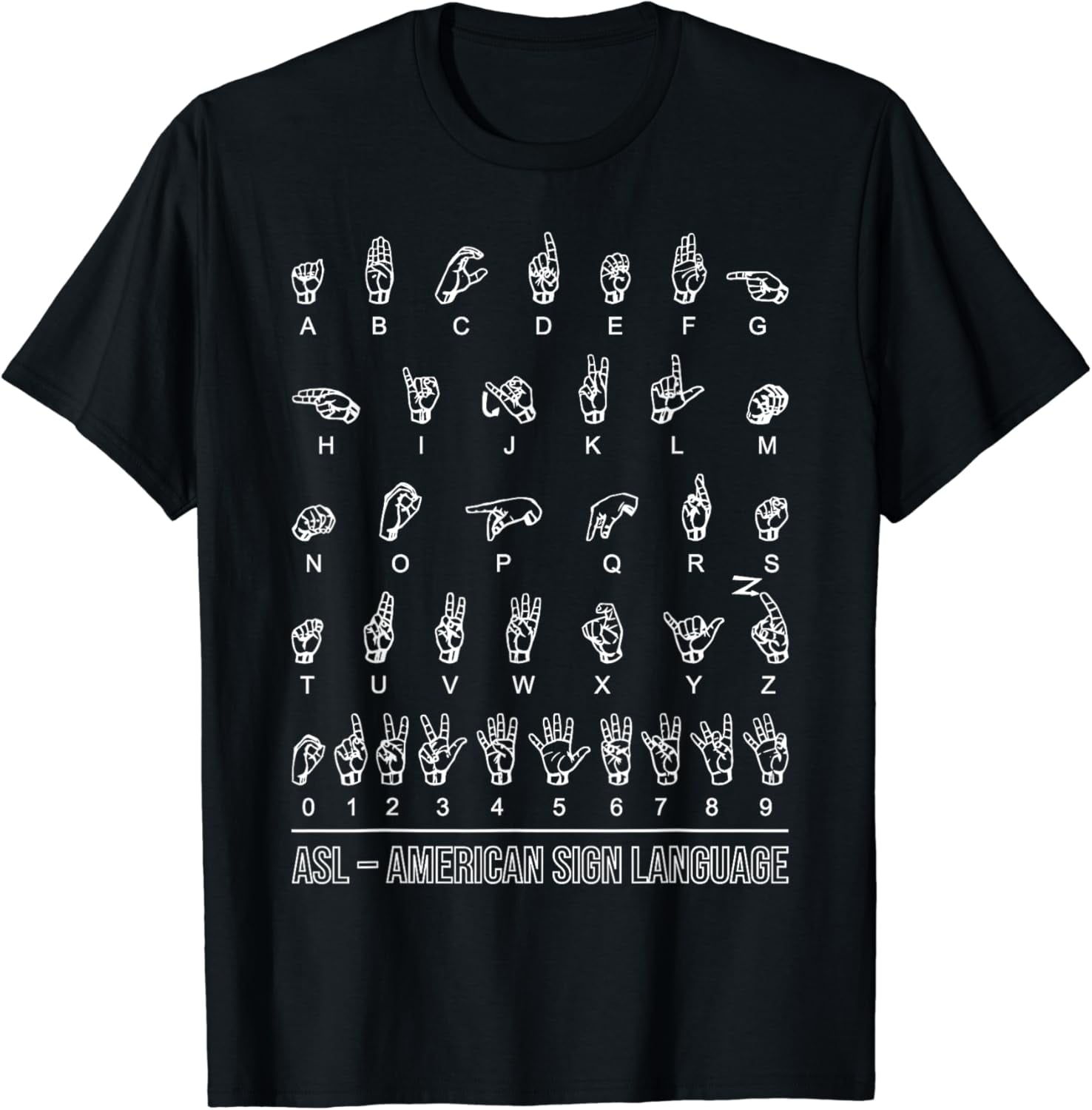 AMERICAN SIGN LANGUAGE CHART ALPHABET NUMBERS ASL T-Shirt - Walmart.com