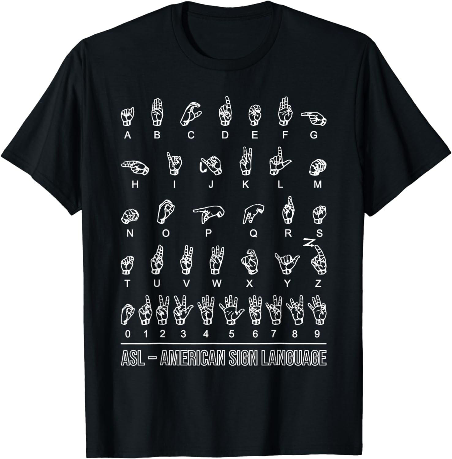 AMERICAN SIGN LANGUAGE CHART ALPHABET NUMBERS ASL T-Shirt - Walmart.com