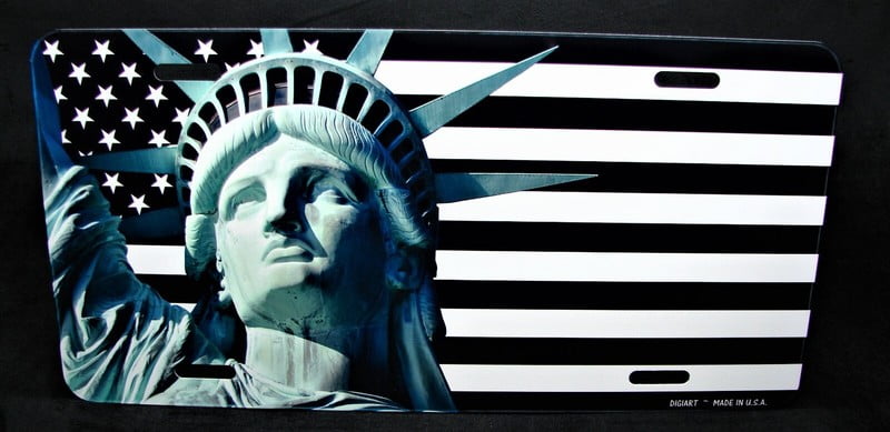 AMERICAN TACTICAL FLAG LADY LIBERTY METAL CAR LICENSE PLATE. STATUE OF ...