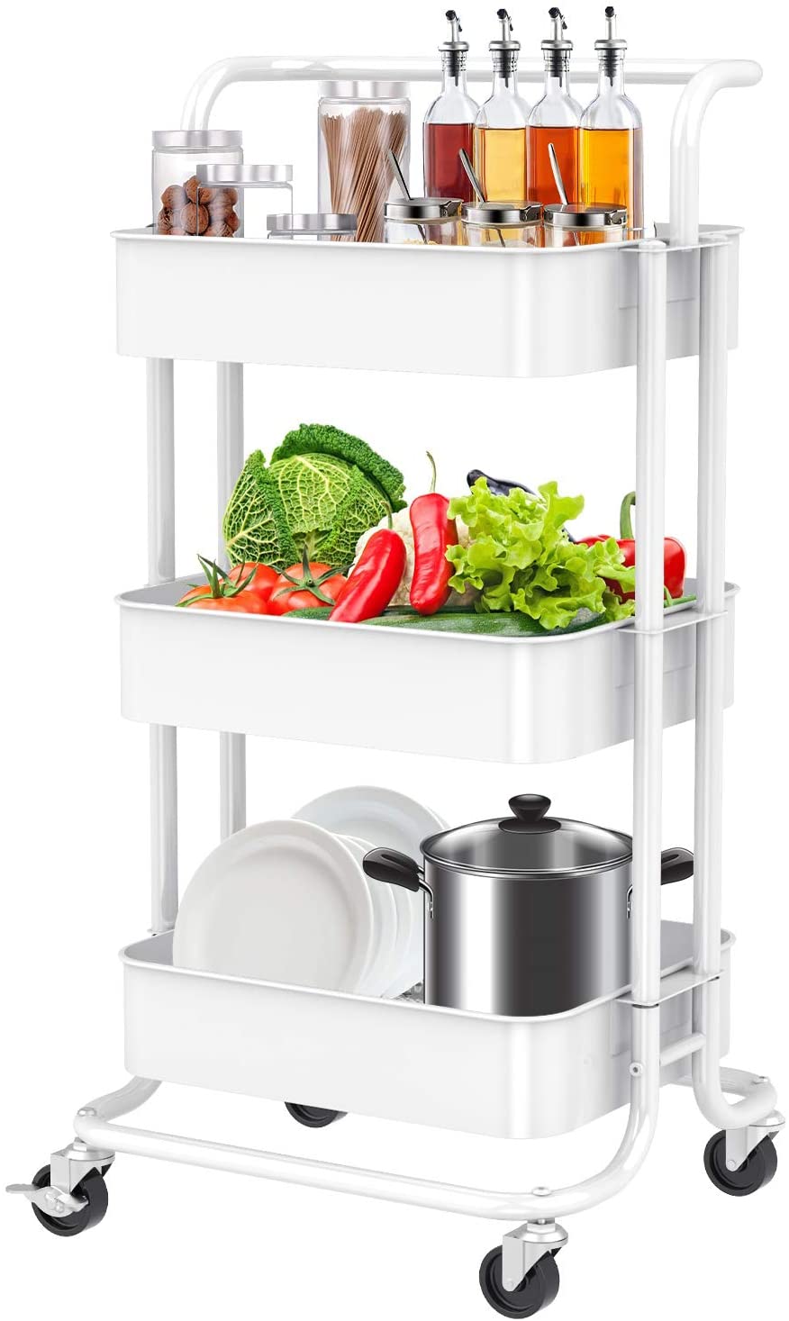 AMERIERGO 4-Tier Rolling Utility Cart Multifunction Metal Storage Cart ...