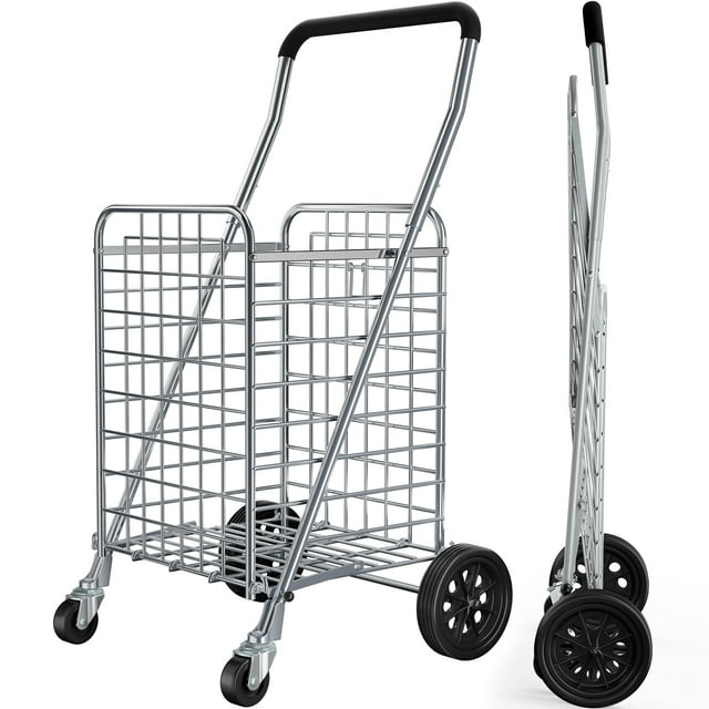 AMERIERGO Large Foldable Heavy Duty Shopping Cart with Dual Swivel ...