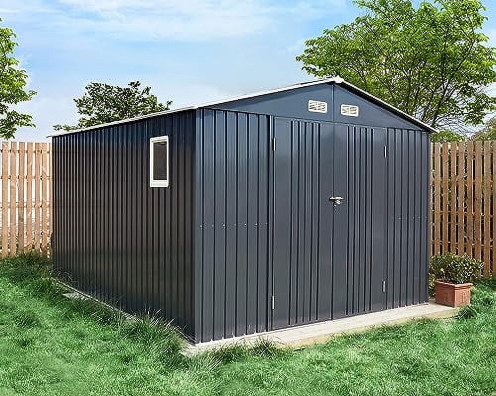 Jocisland 10x12x7.5 FT Outdoor Storage Shed, Galvanized Steel Metal ...