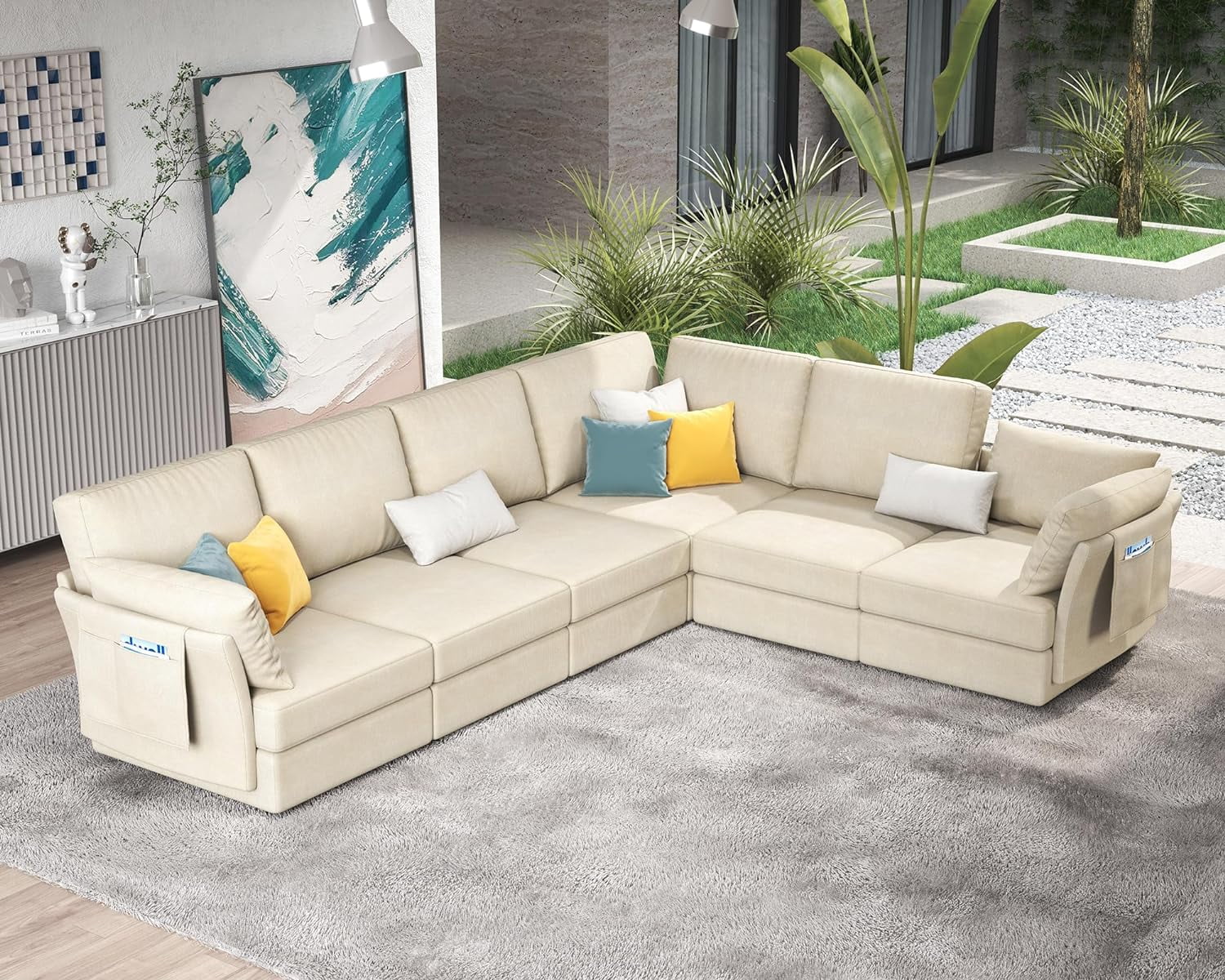 AMERLIFE 124 inch Modular Sectional Sofa, 6 Seats Sofa with Storage ...