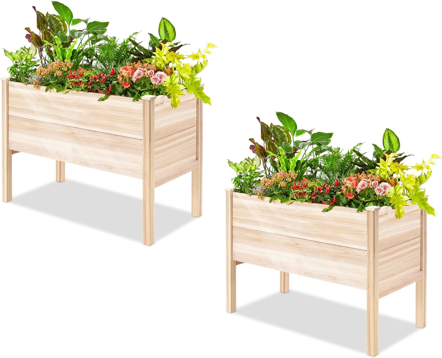 AMERLIFE 18 Inch Deep Wooden Raised Garden Planter 4x2FT Raised Garden ...