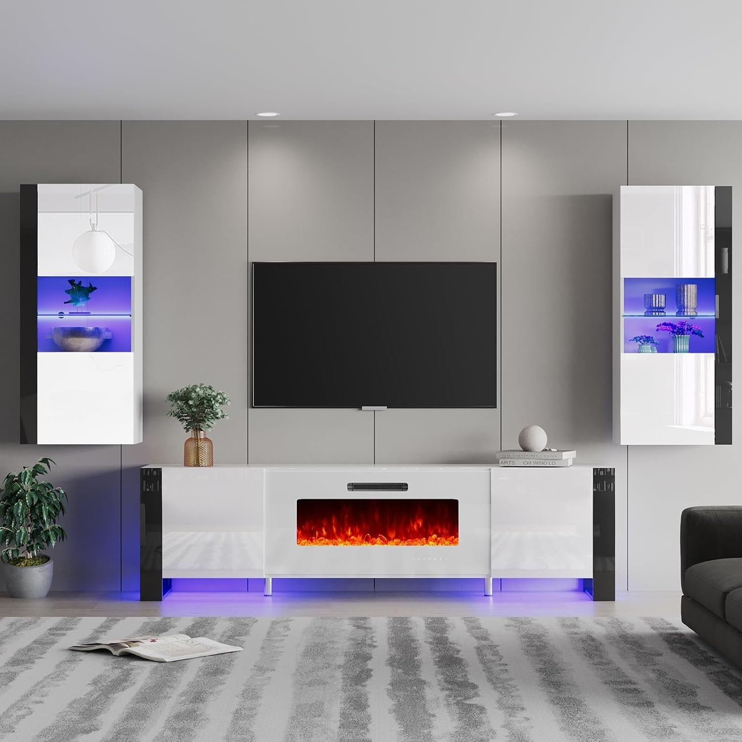 Merluxy 3-Piece Modern Wall Unit Entertainment Center Set, TV Stand ...