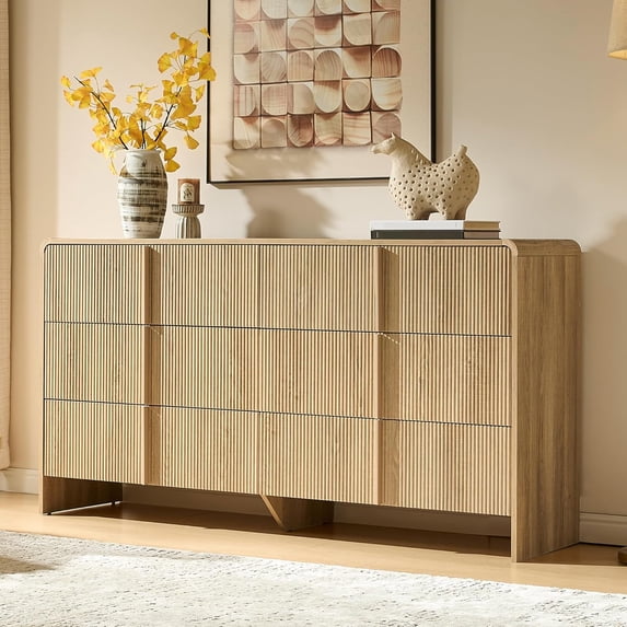 AMERLIFE 63" Fluted 6 Drawer Dresser, Long Modern Chest of Storage ...