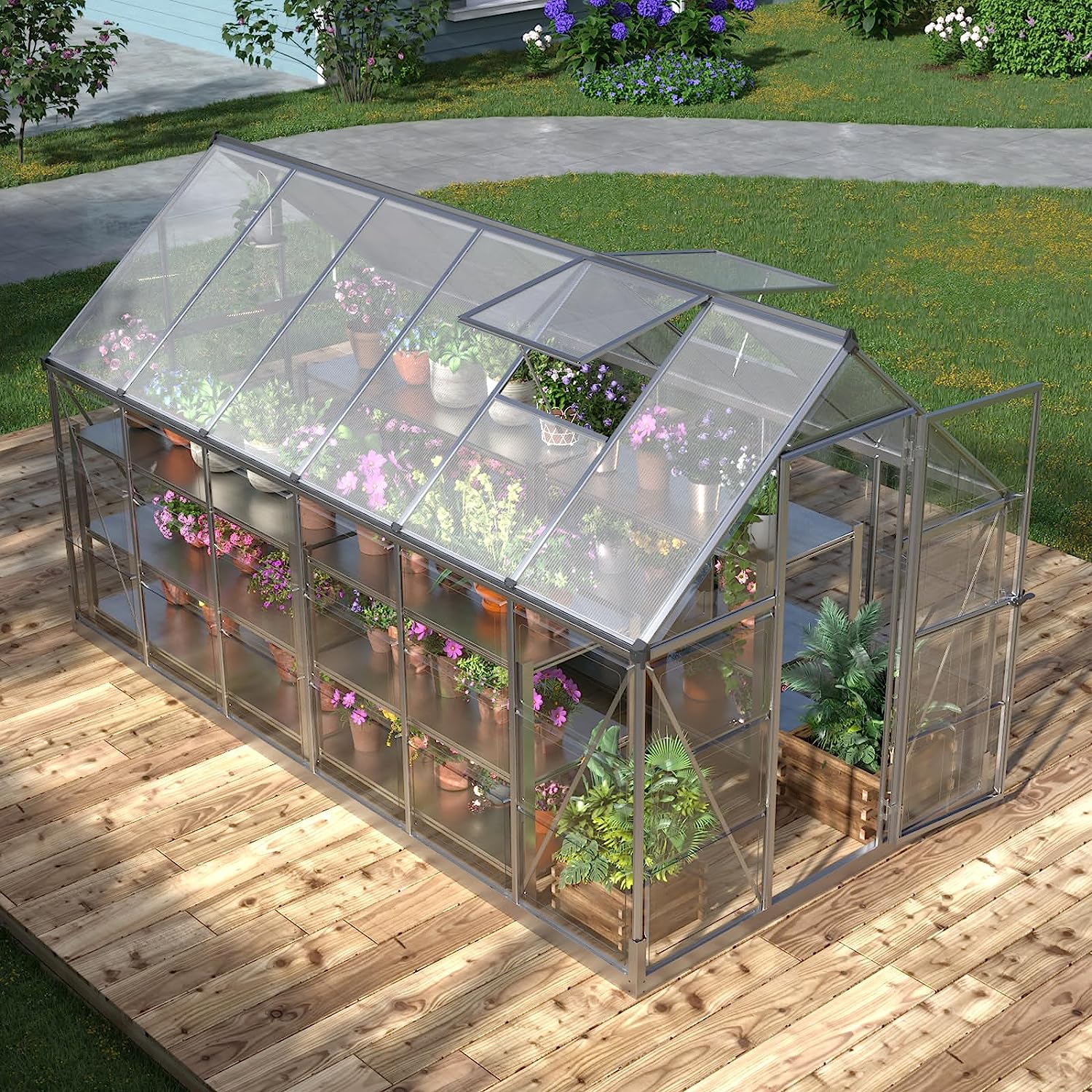 Papajet 6x16 FT Hybrid Polycarbonate Greenhouse with 4 Vent Window ...