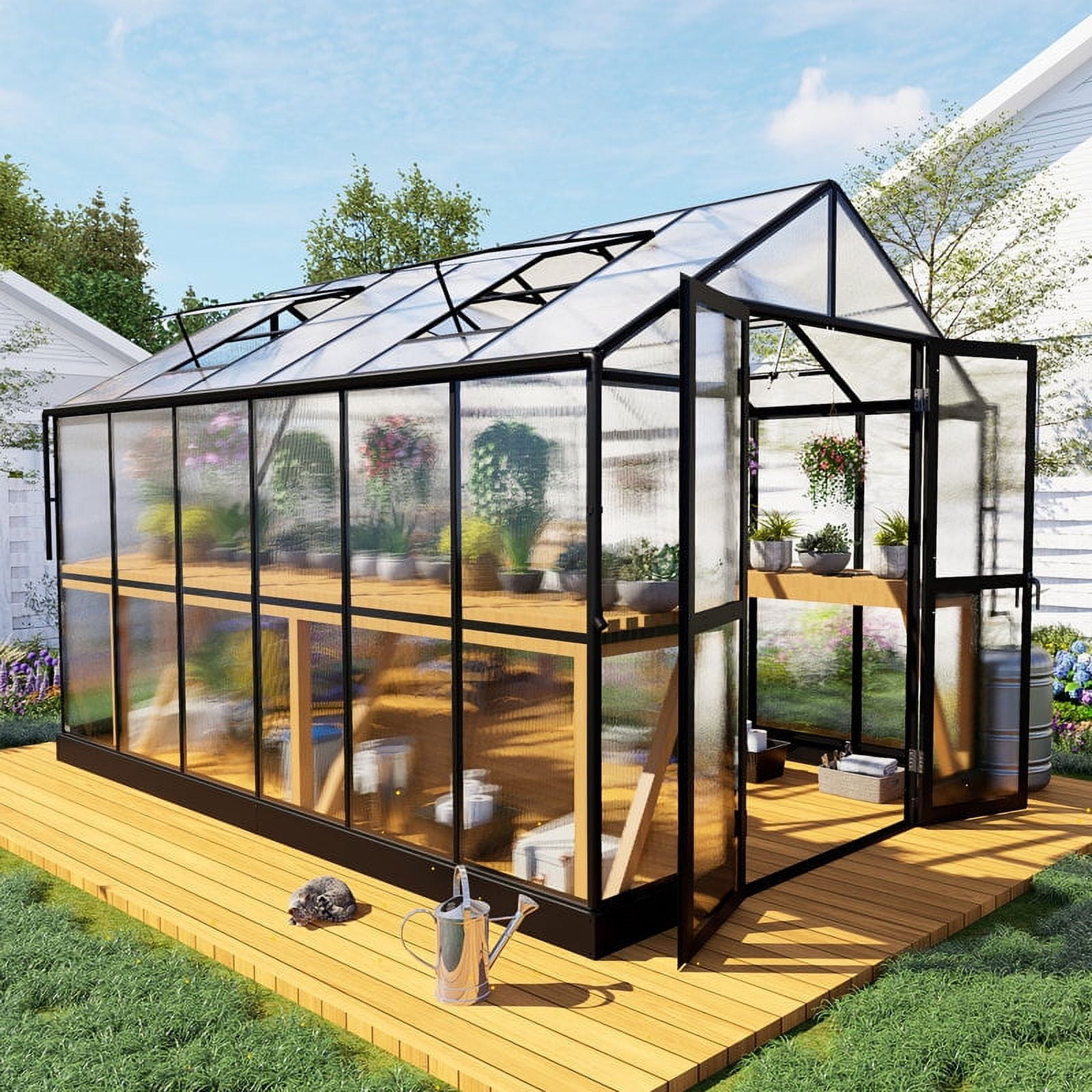 AMERLIFE 8x12x7.5ft Aluminum Greenhouse, Double Doors, 4 Vents, 5.2FT Wall, Black - Walmart.com