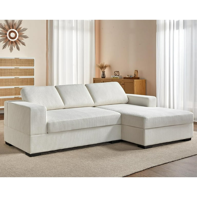 VANACC 96 inch Oversized Sectional Sofa Comfy Sofa Couch with Right Chaise White Corduroy Sofa Walmart