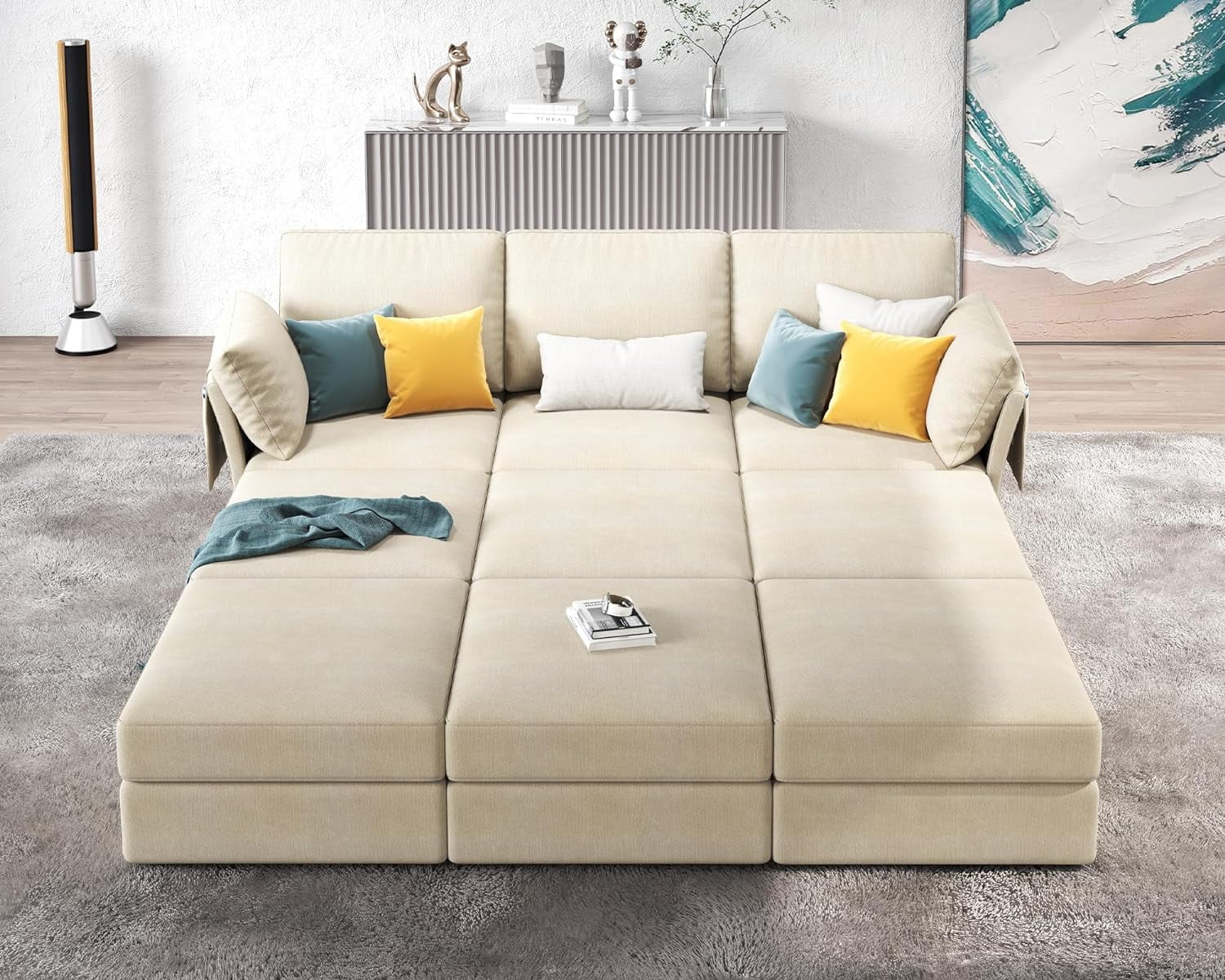 AMERLIFE 97" x 95" Modular Sectional Sofa, Oversized Sectional Sofa with Storage, Ottomans, 9 ...