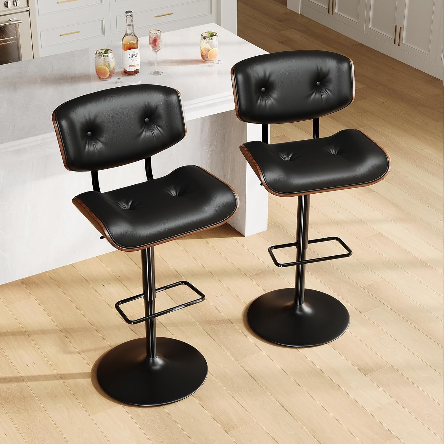 AMERLIFE Adjustable Bar Stools Set of 2,Swivel Bar Stools with Back ...