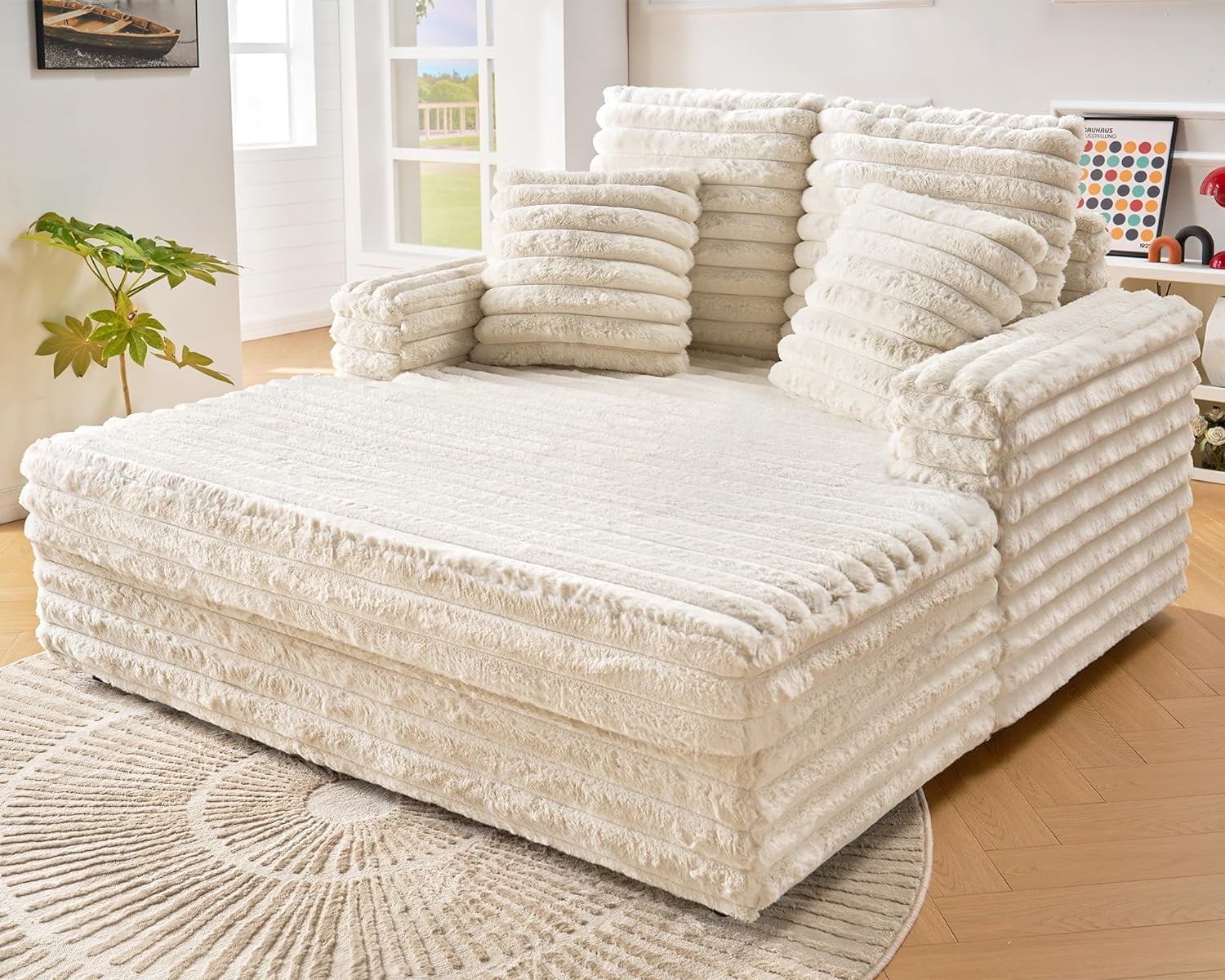 VANACC Chaise Lounge Indoor Upholstered Sofa Bed with Throw Pillows and Armrests Sleeper Chair Plush Chair Bed for Living Room Off White Walmart