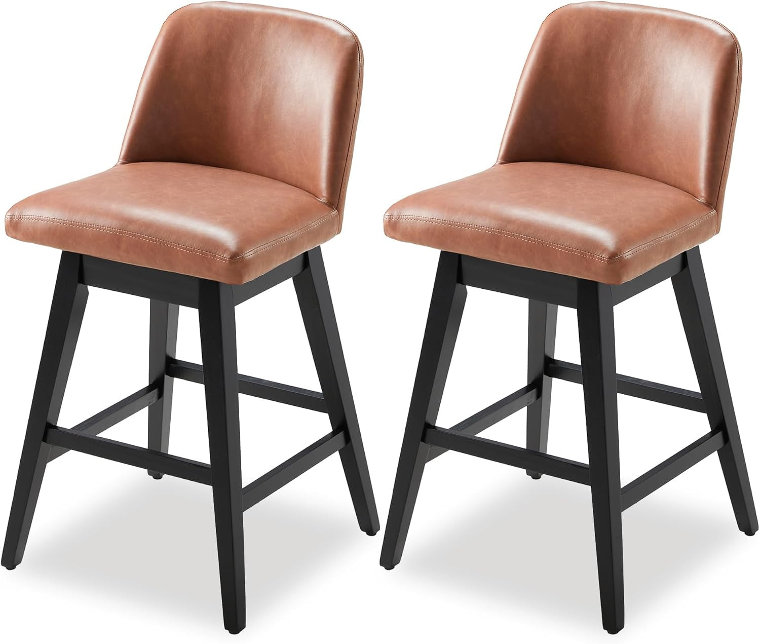 AMERLIFE Counter Height Bar Stools Set of 2, PU Upholstered Stools for Kitchen, Swivel Barstools ...