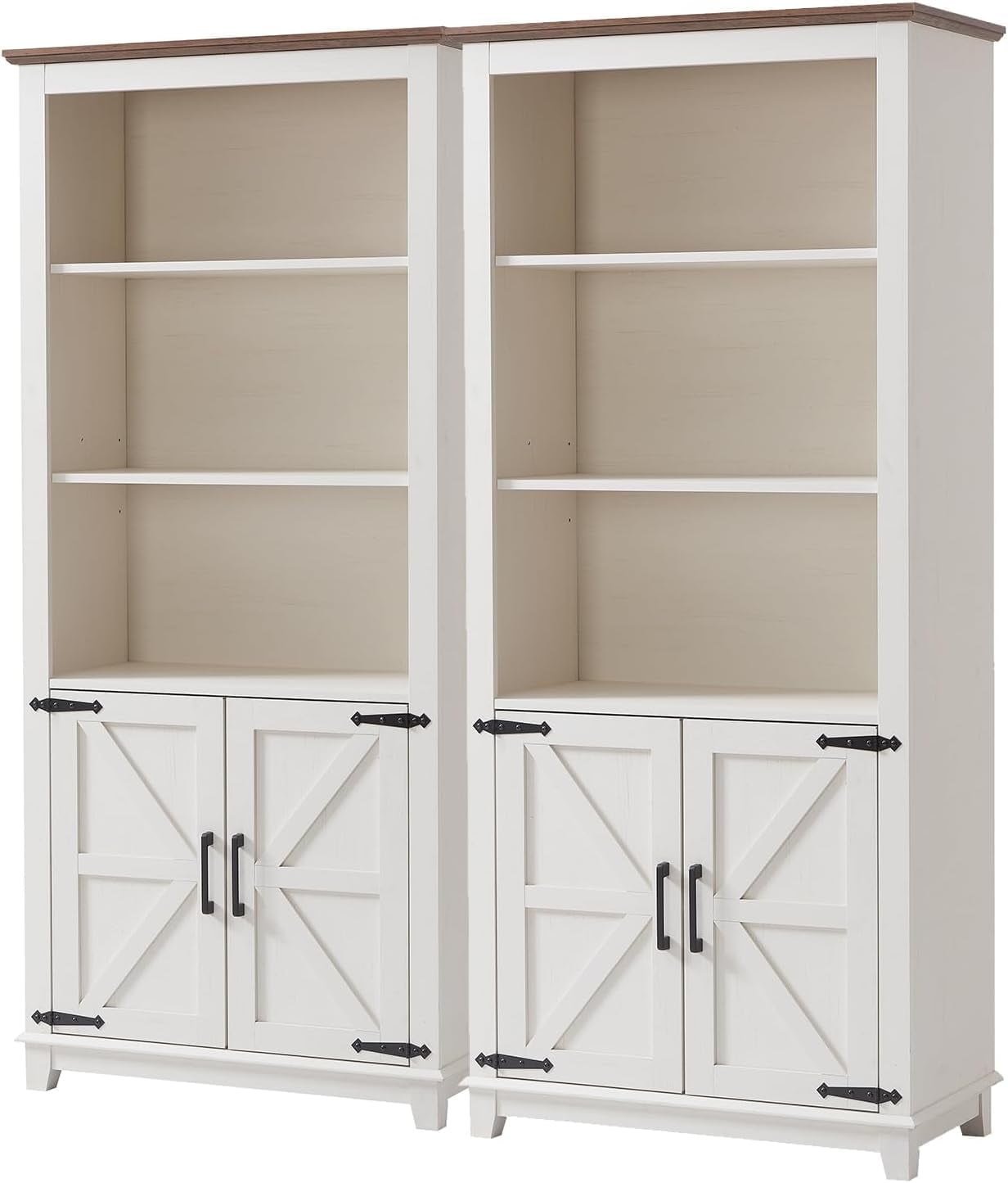 Merluxy Farmhouse Bookcase with Doors, 5 Shelf Bookshlf Storage Cabine ...