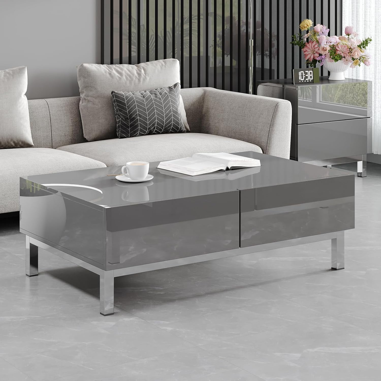 AMERLIFE High Gloss Electroplated Coffee Table, 40" Wide Modern ...